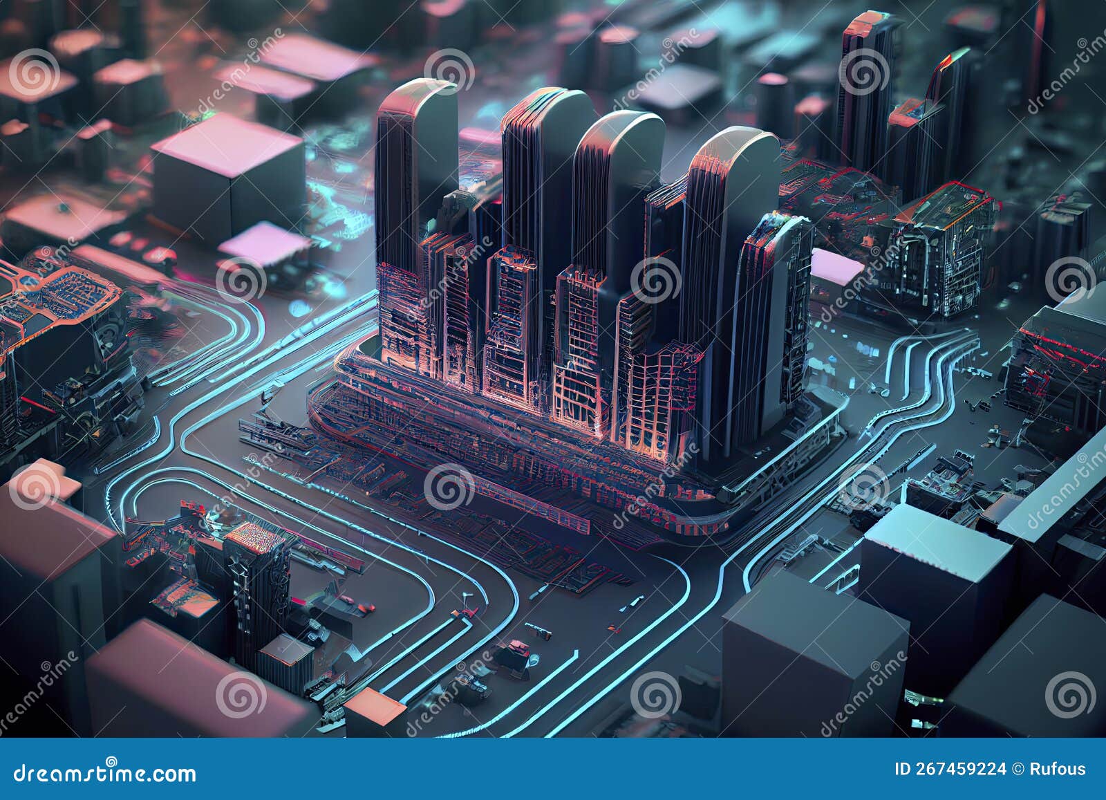 3d Illustration of Futuristic Micro Chip City. Computer Science ...