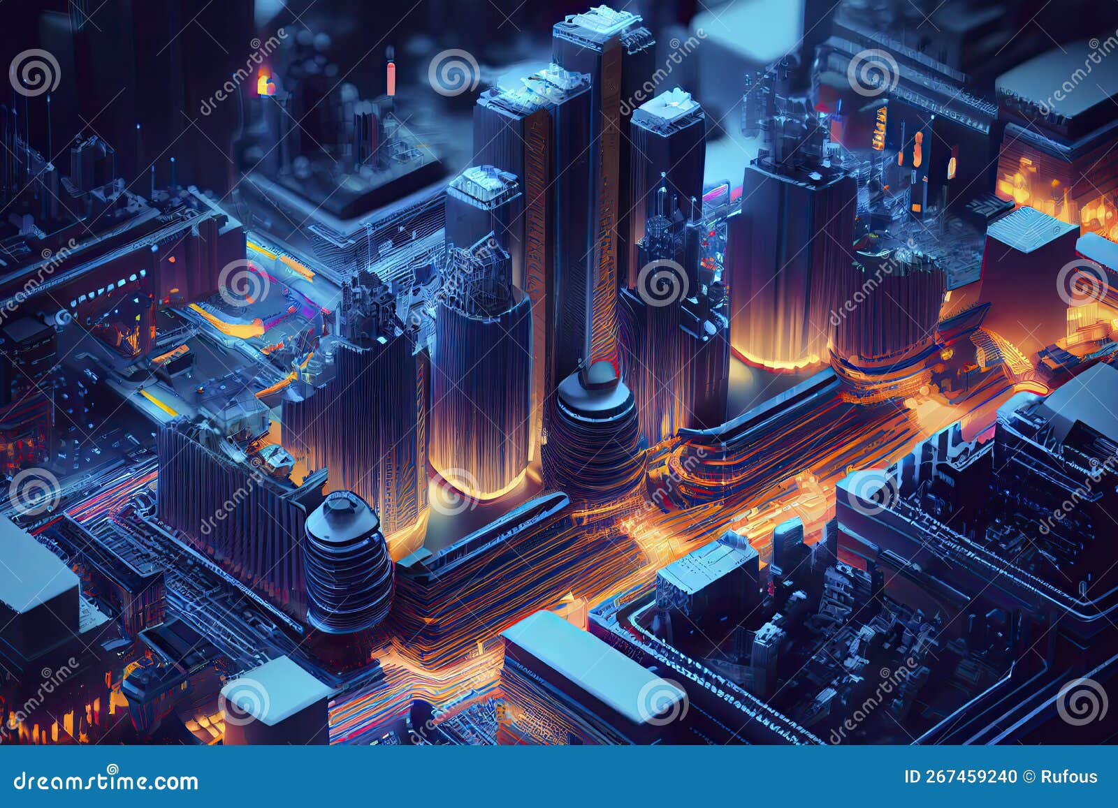 3d Illustration of Futuristic Micro Chip City. Computer Science ...