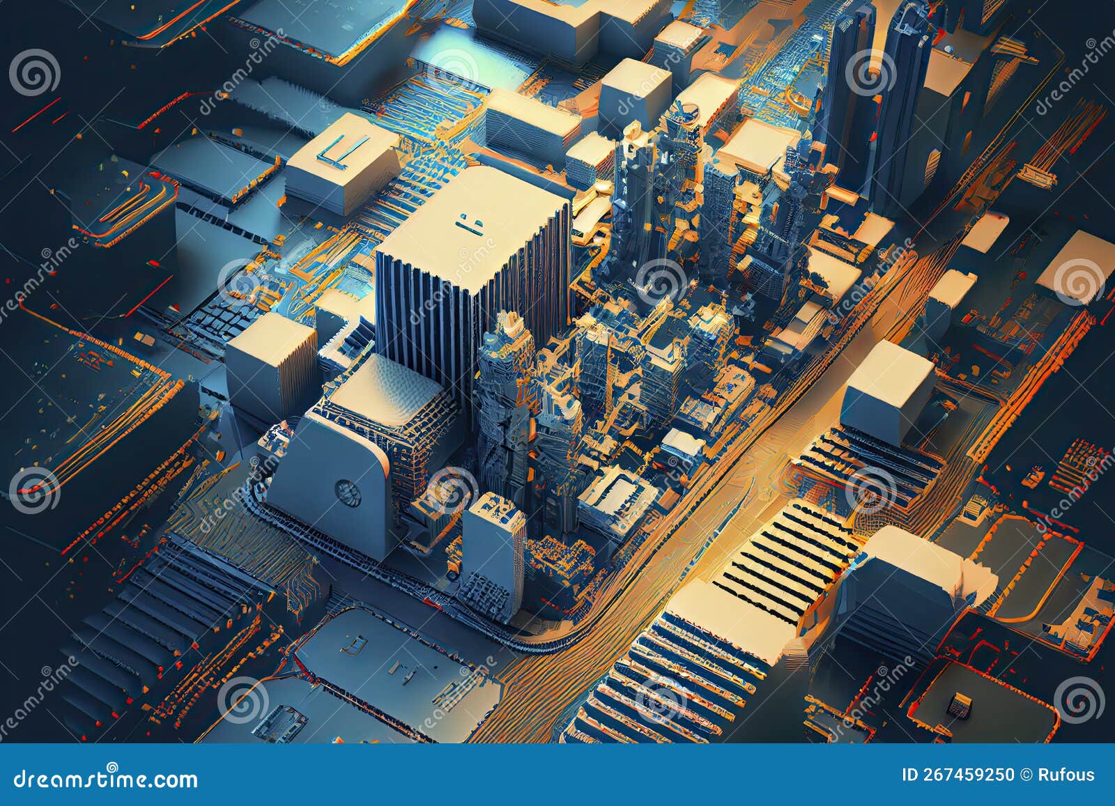 3d Illustration of Futuristic Micro Chip City. Computer Science ...