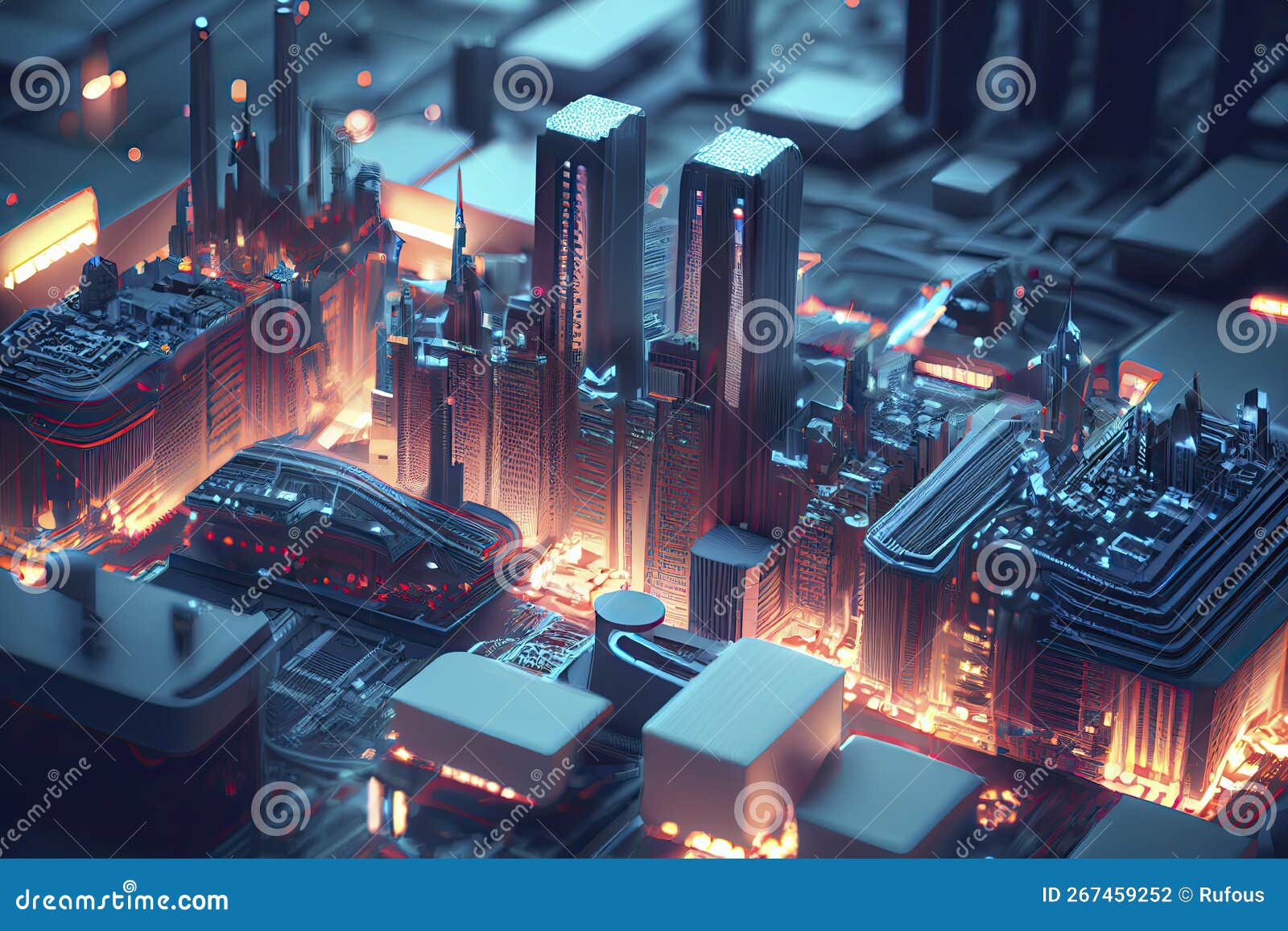 3d Illustration of Futuristic Micro Chip City. Computer Science ...