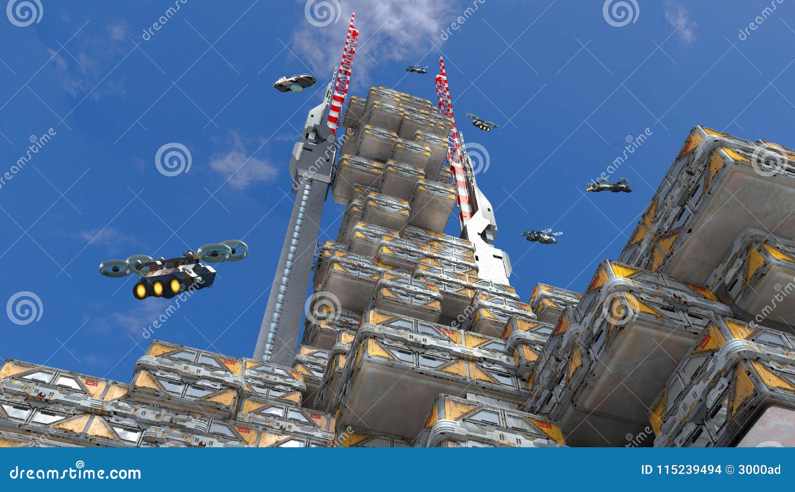 3D Futuristic High-rise Architecture Stock Illustration - Illustration ...