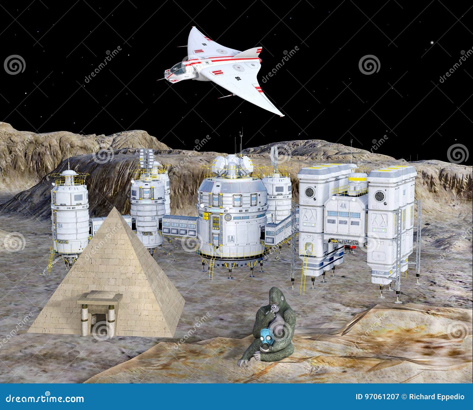 3D Illustration of Futuristic Space Base Settlement Stock Illustration ...