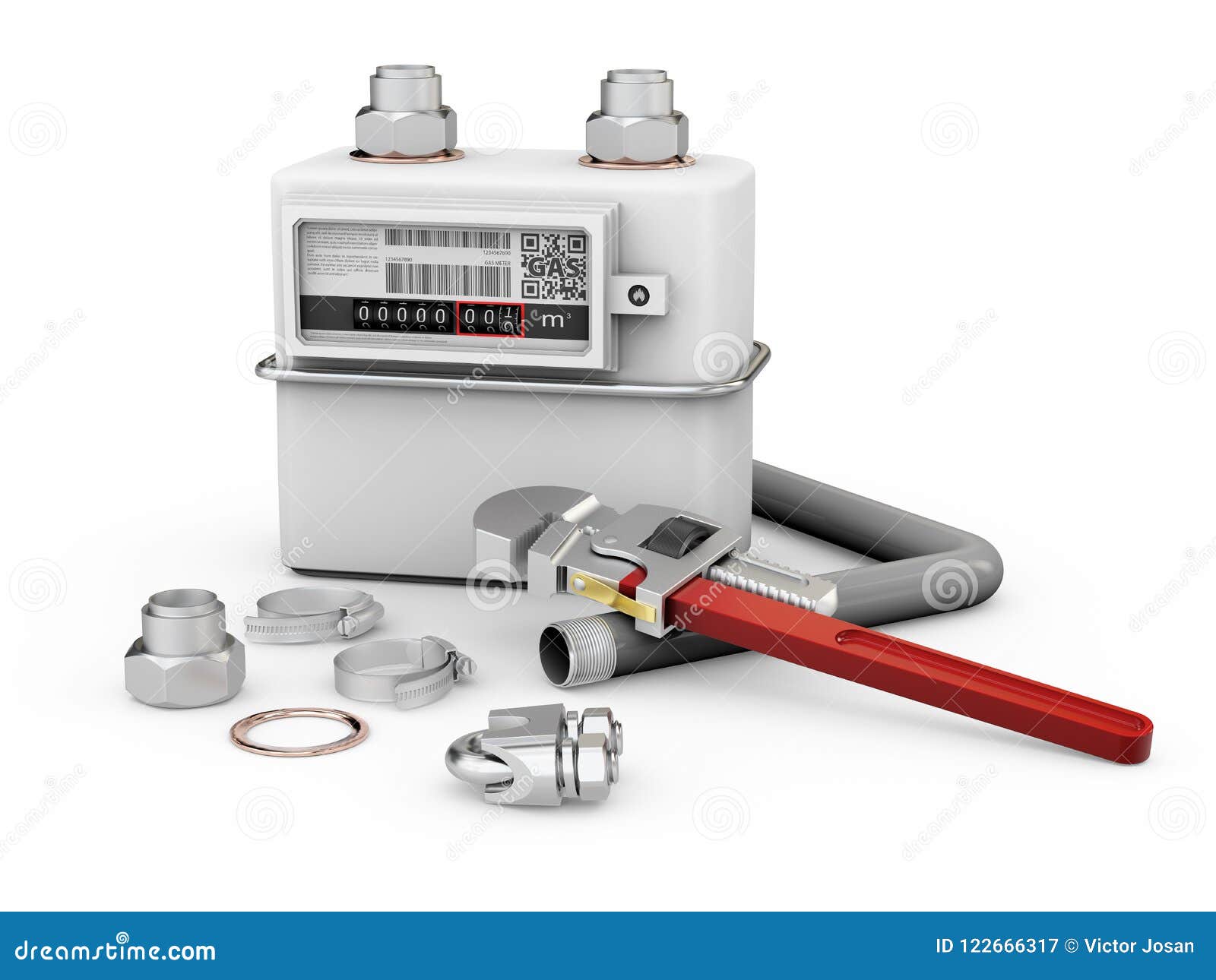 3d Illustration of Gas Meter with Tools Isolated White Stock ...