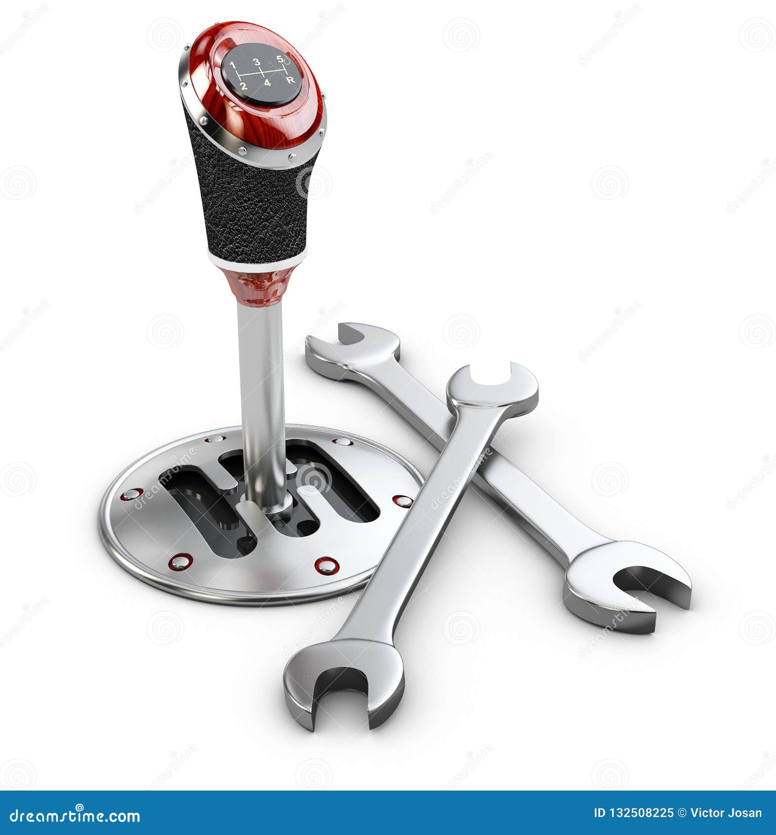 3d Illustration of Gear Shift with Wrenches, Isolated on White. Stock ...
