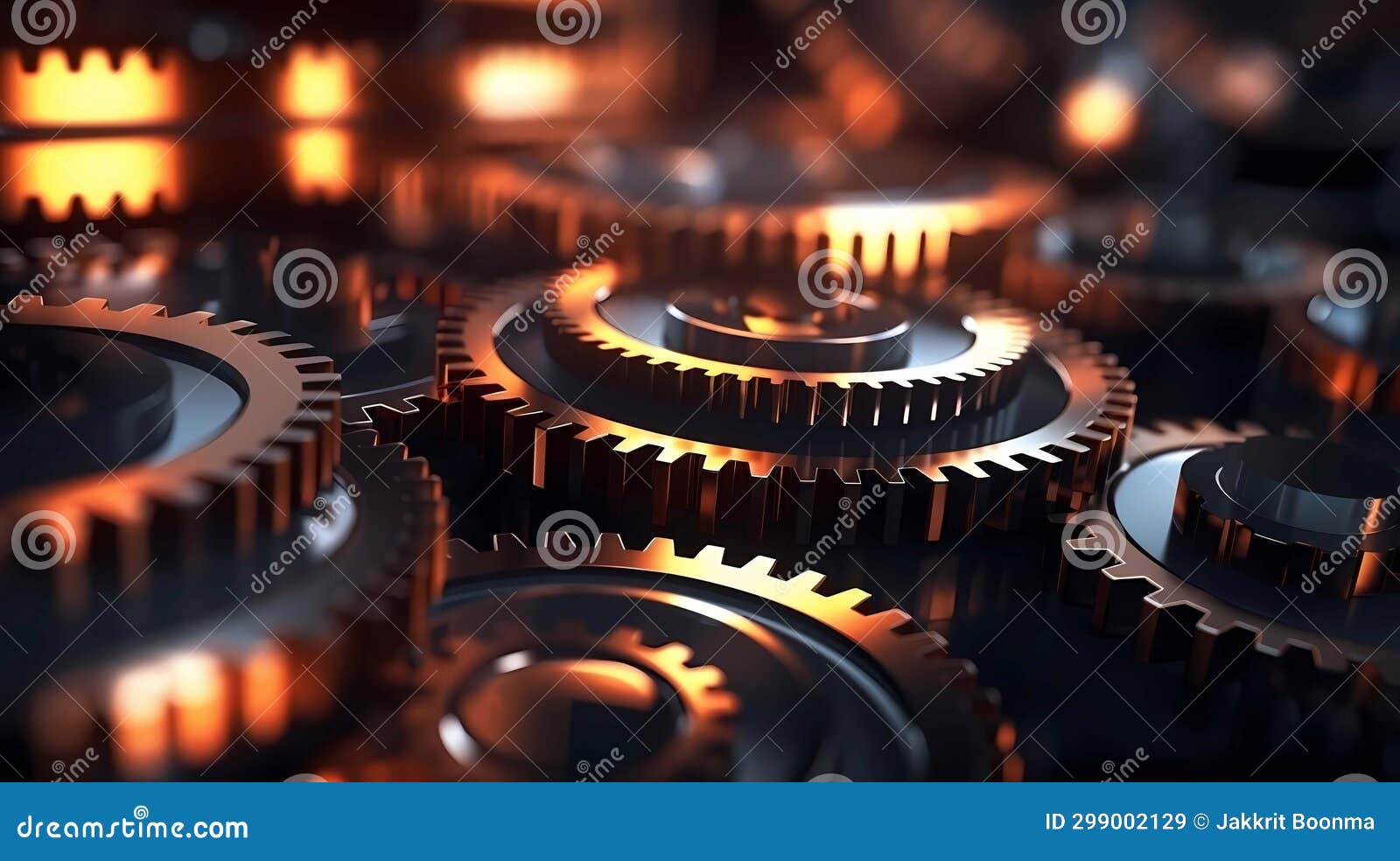 3d Illustration of Gear Wheels Over Dark Background with Glowing Light ...