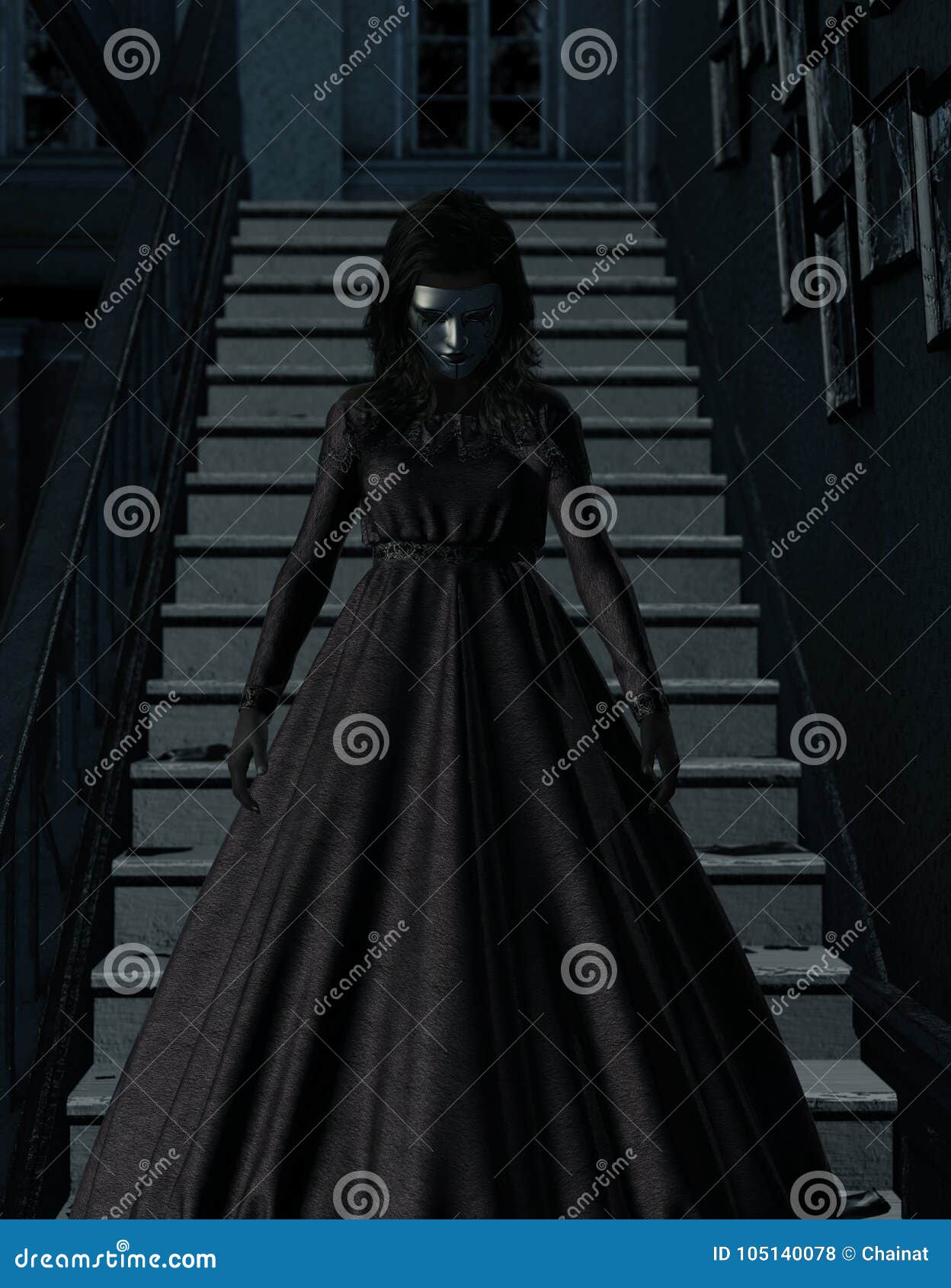 Ghost Woman in Haunted House Stock Illustration - Illustration of ...