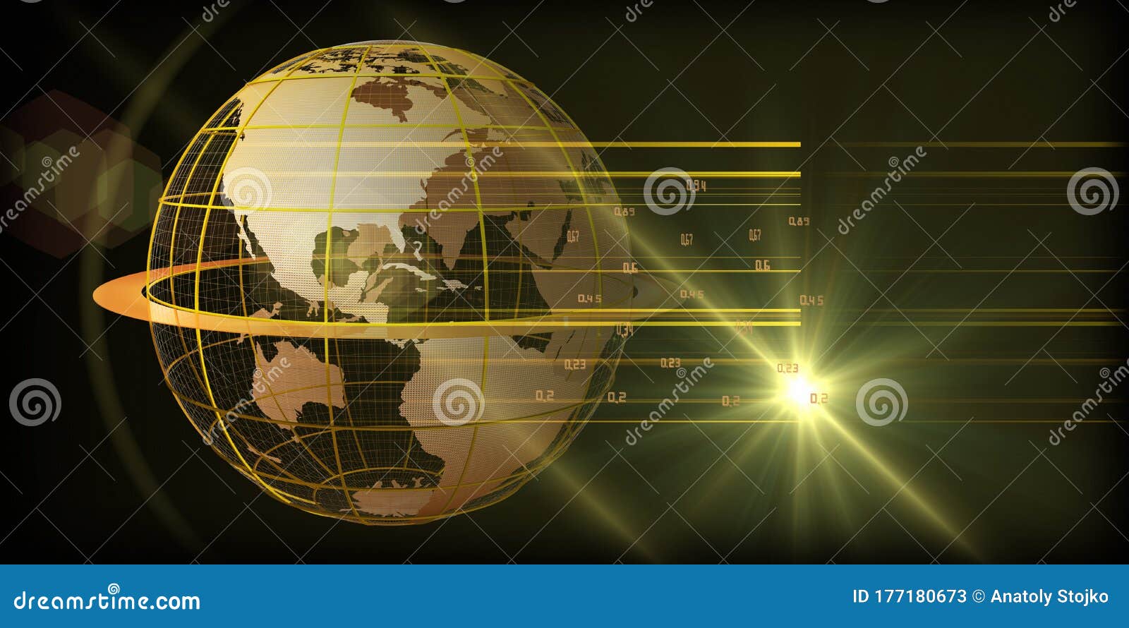 3d Illustration Global Network Background. Golden Earth Grid with Map ...