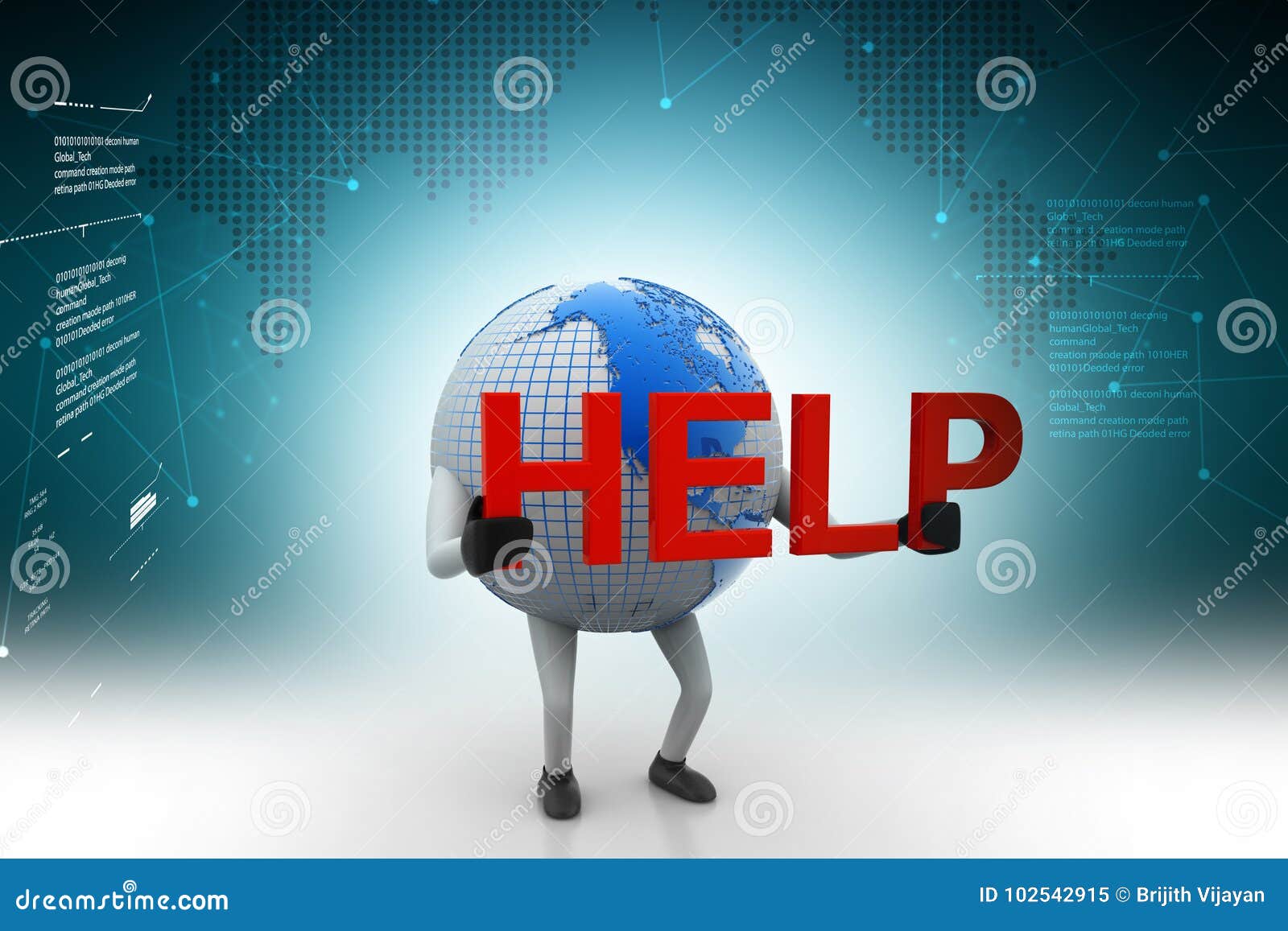 3d Illustration of Globe with Word Help Stock Illustration ...
