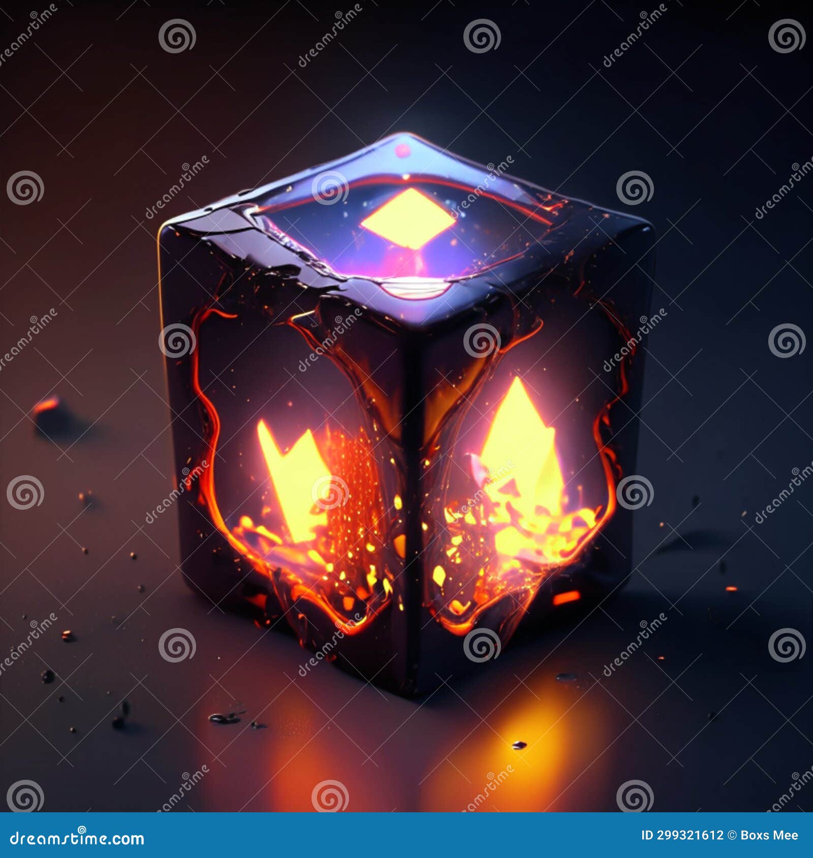 3d Illustration of a Glowing Cube with Fire on a Black Background ...