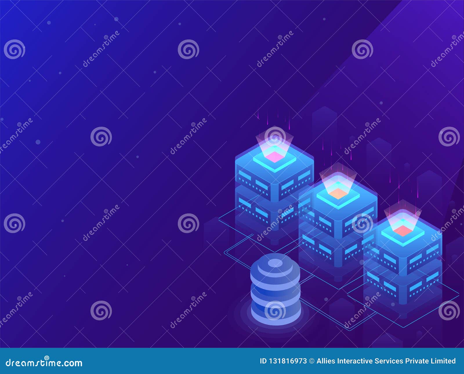 3D Illustration of Glowing Local Servers Connected To Database O Stock ...