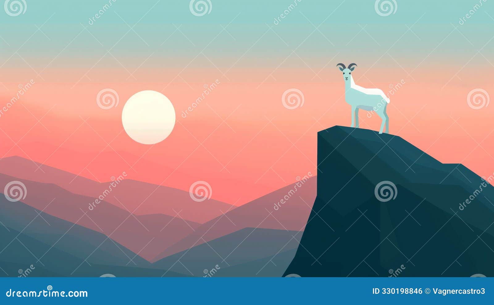 2D Illustration of a Goat on a Mountainside with Basic Shapes on a ...