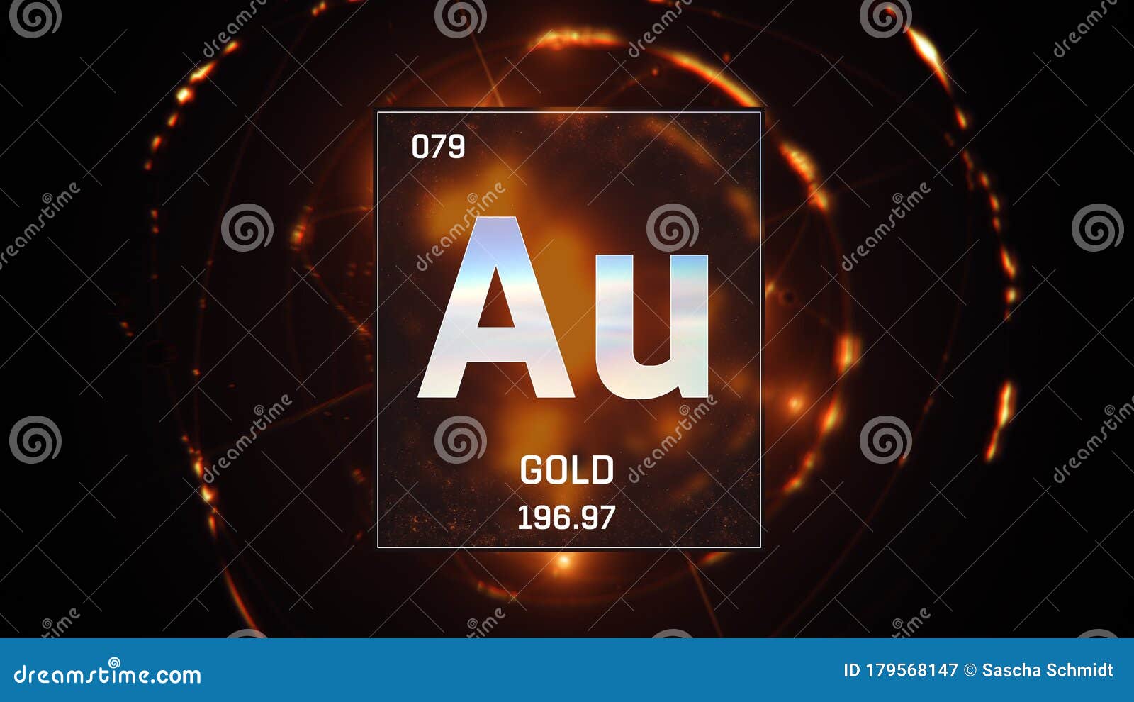 Gold As Element 79 of the Periodic Table 3D Illustration on Orange ...