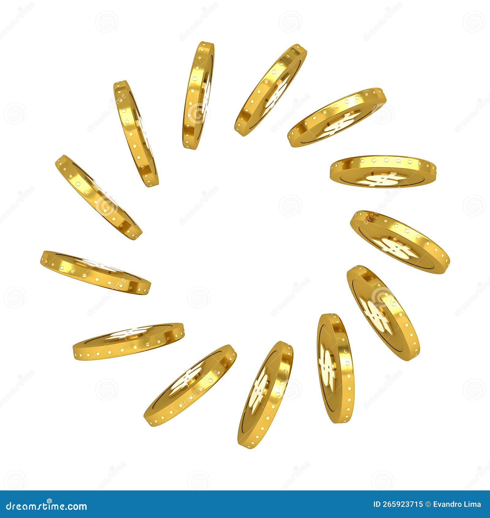 3D Illustration of Gold Coin in Circle for Composition. Dollar Currency ...