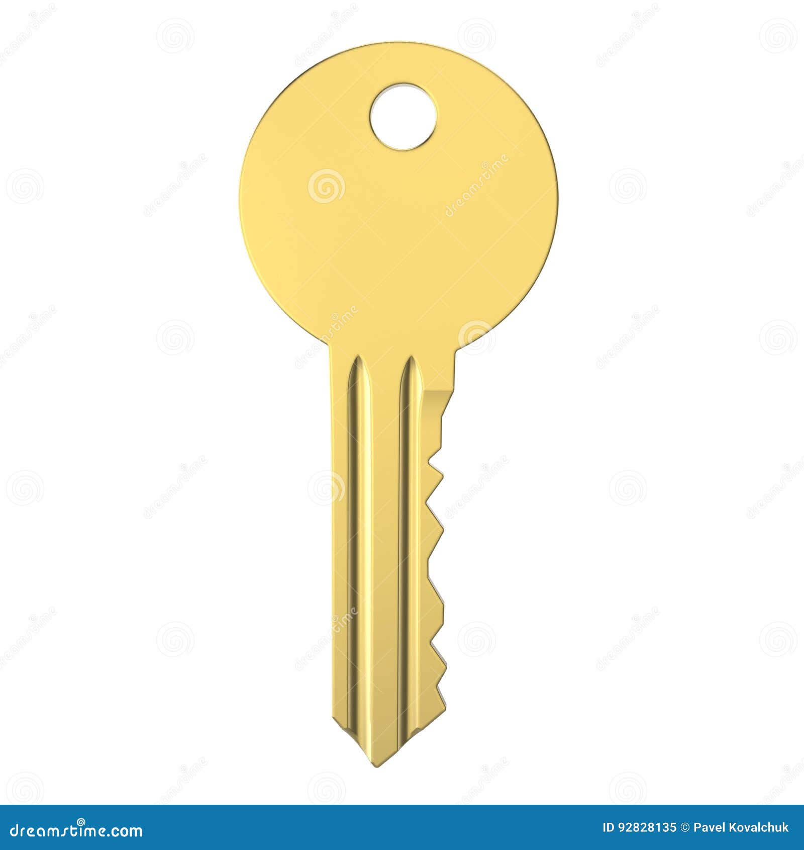 3D Illustration Gold Key with Keychain Stock Illustration ...