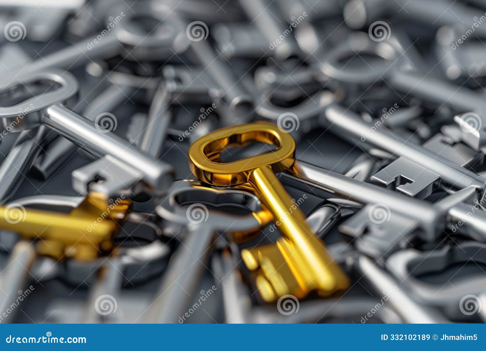 A 3D Illustration of a Gold Key among Silver Keys Symbolizing the ...