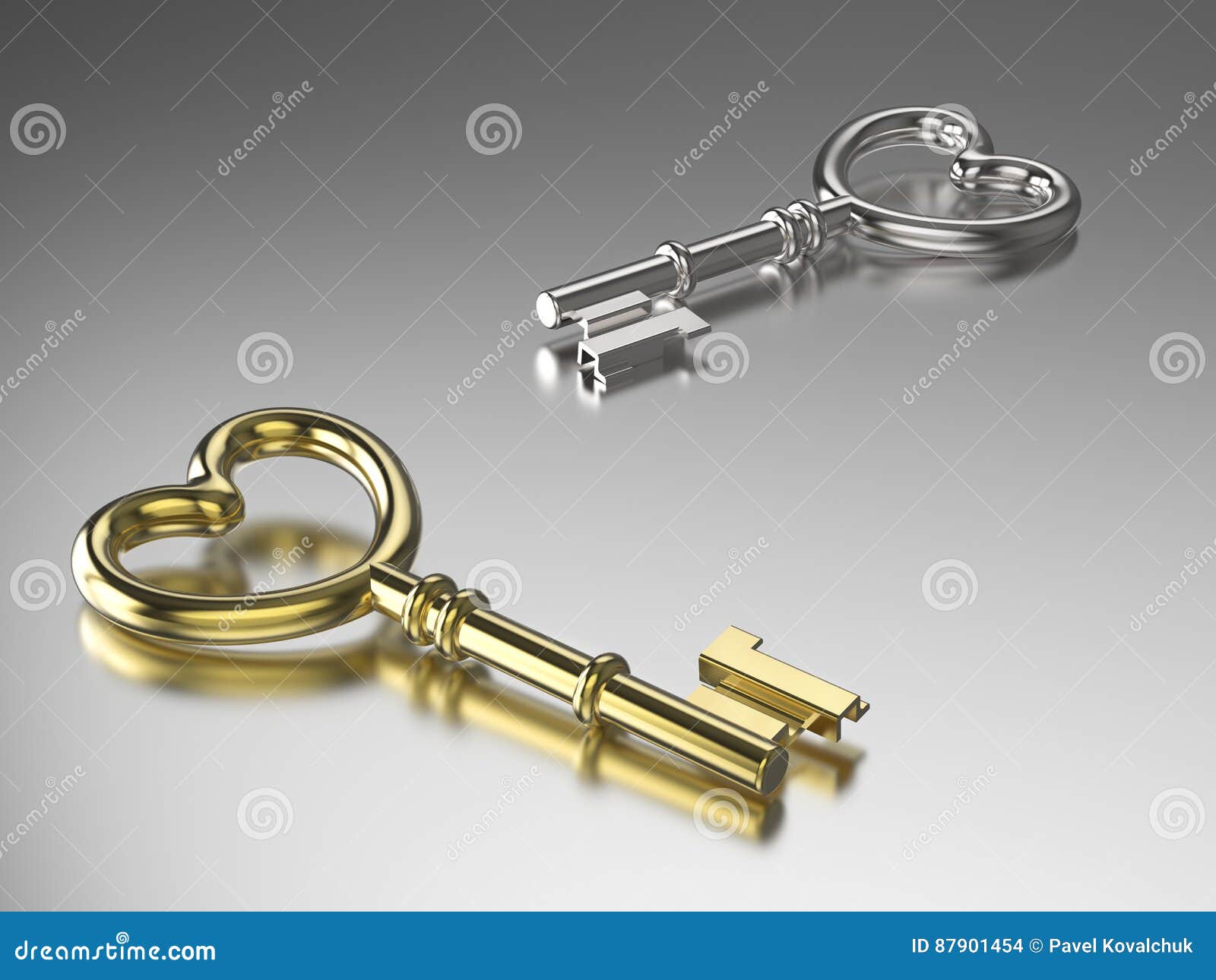3D Illustration Gold and Silver Key Stock Illustration - Illustration ...