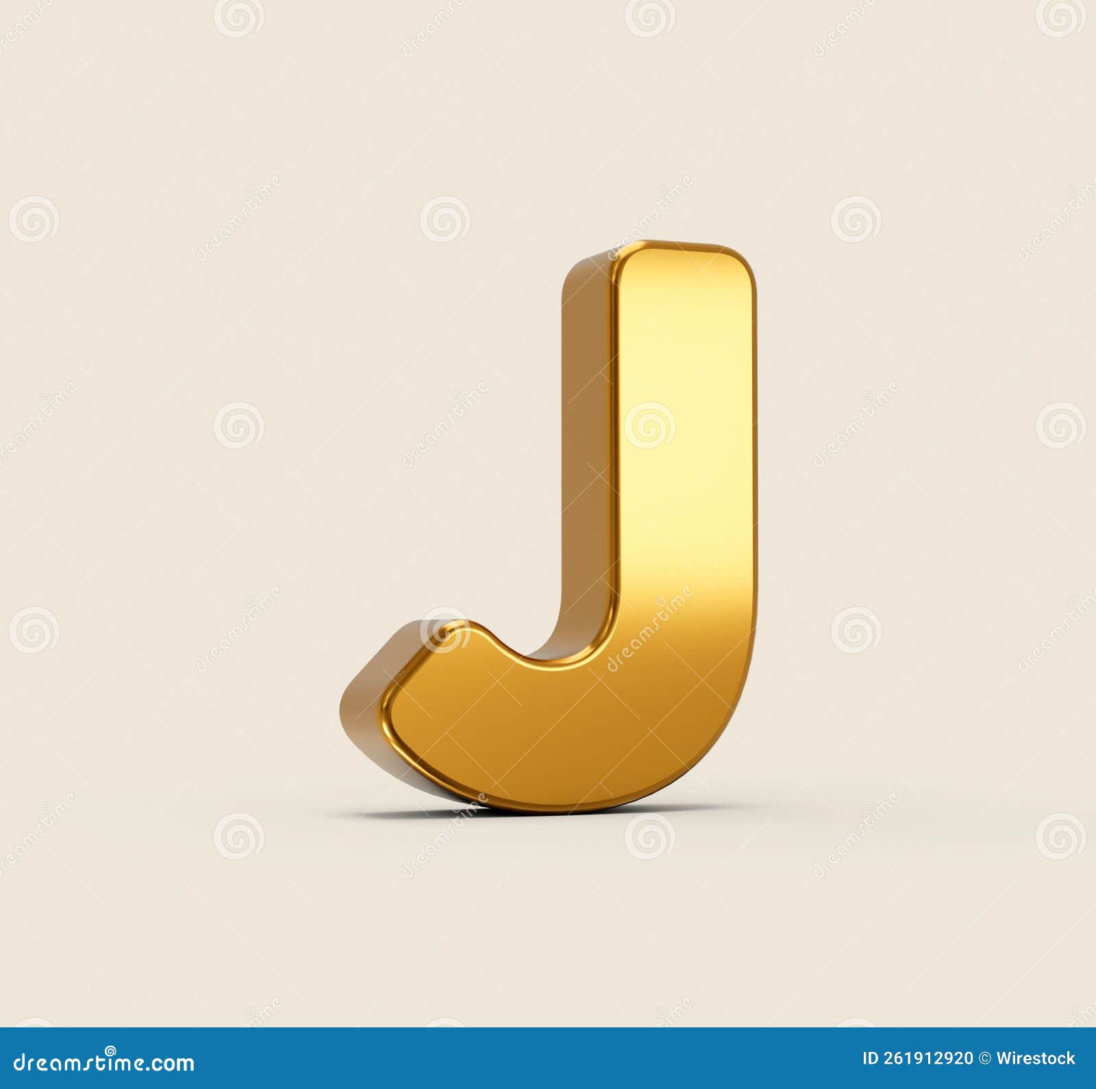 3d Illustration of Golden J Alphabet on Beige Background with Shadow ...