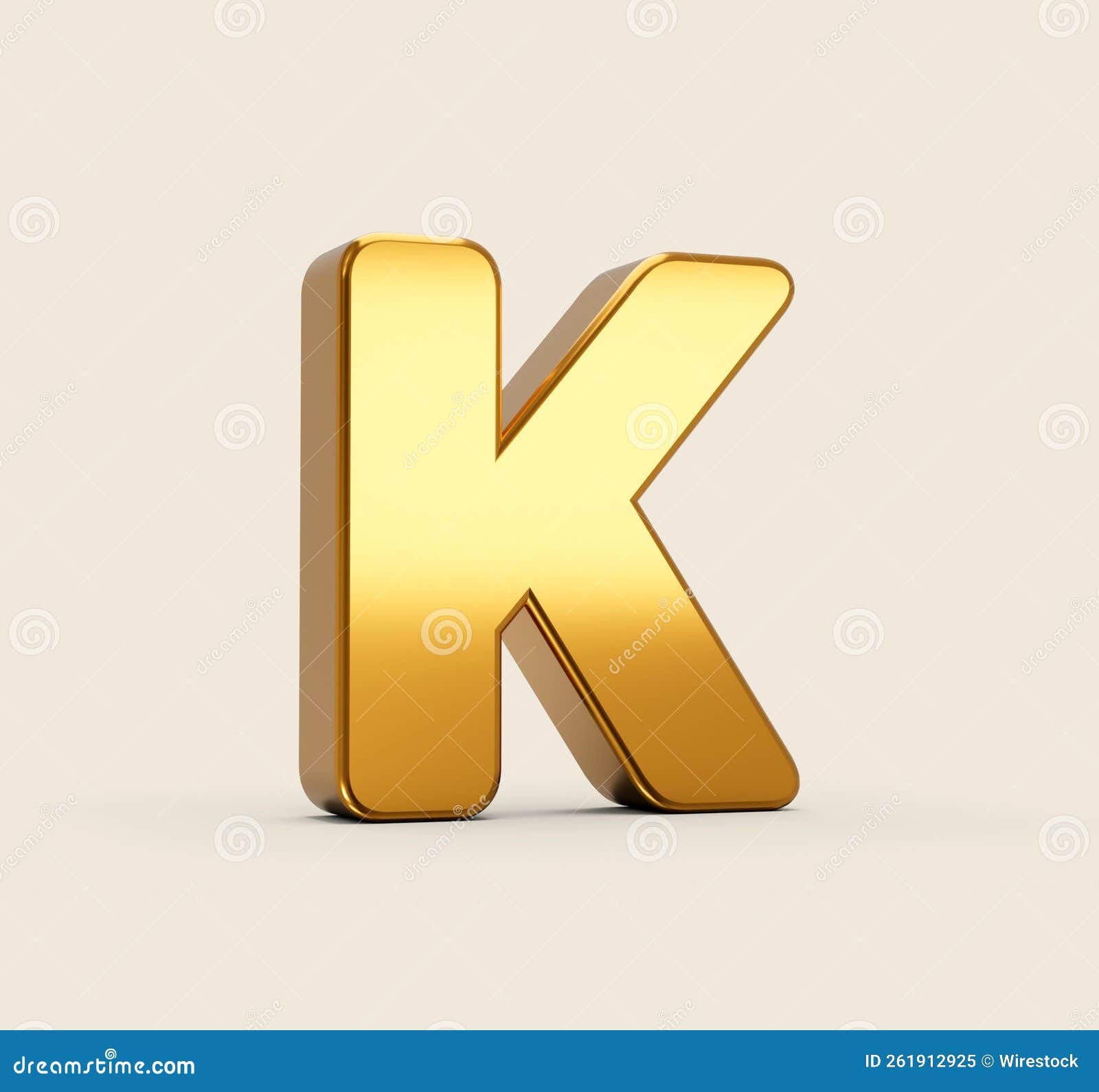 3d Illustration of Golden K Alphabet on Beige Background with Shadow ...