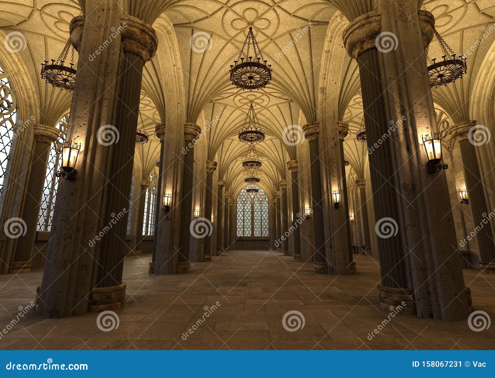 3D Rendering Cothic Arc Gallery Stock Illustration - Illustration of ...