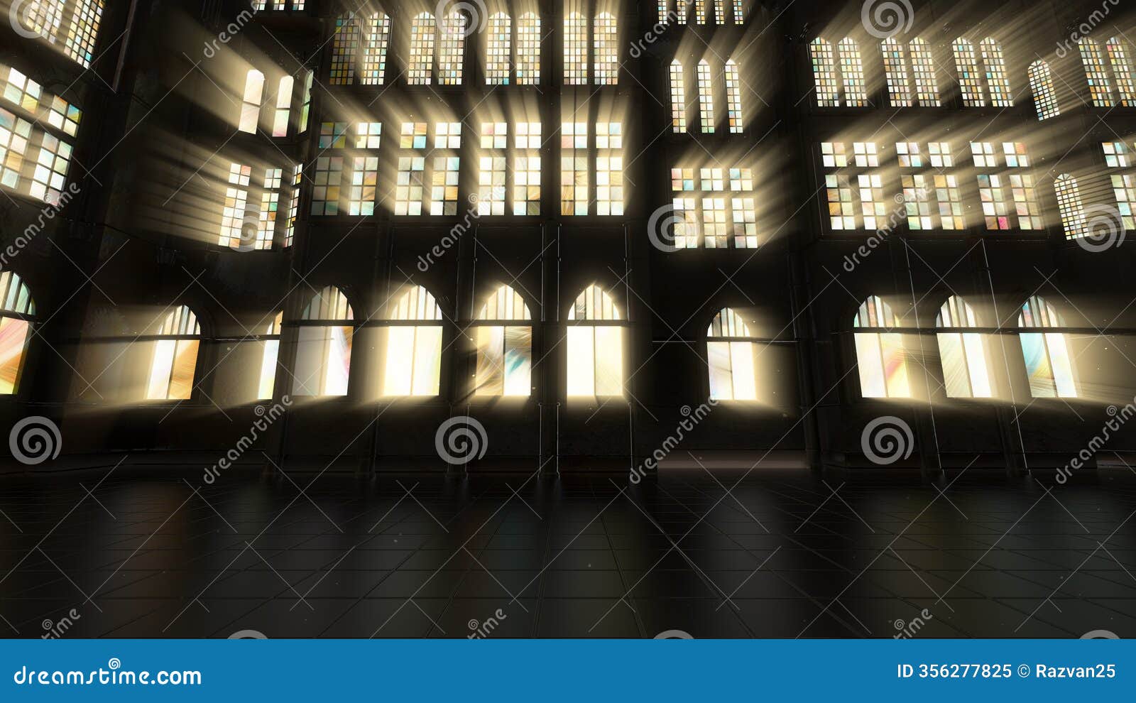 3d Illustration of a Gothic Building with God Rays Shining through the ...