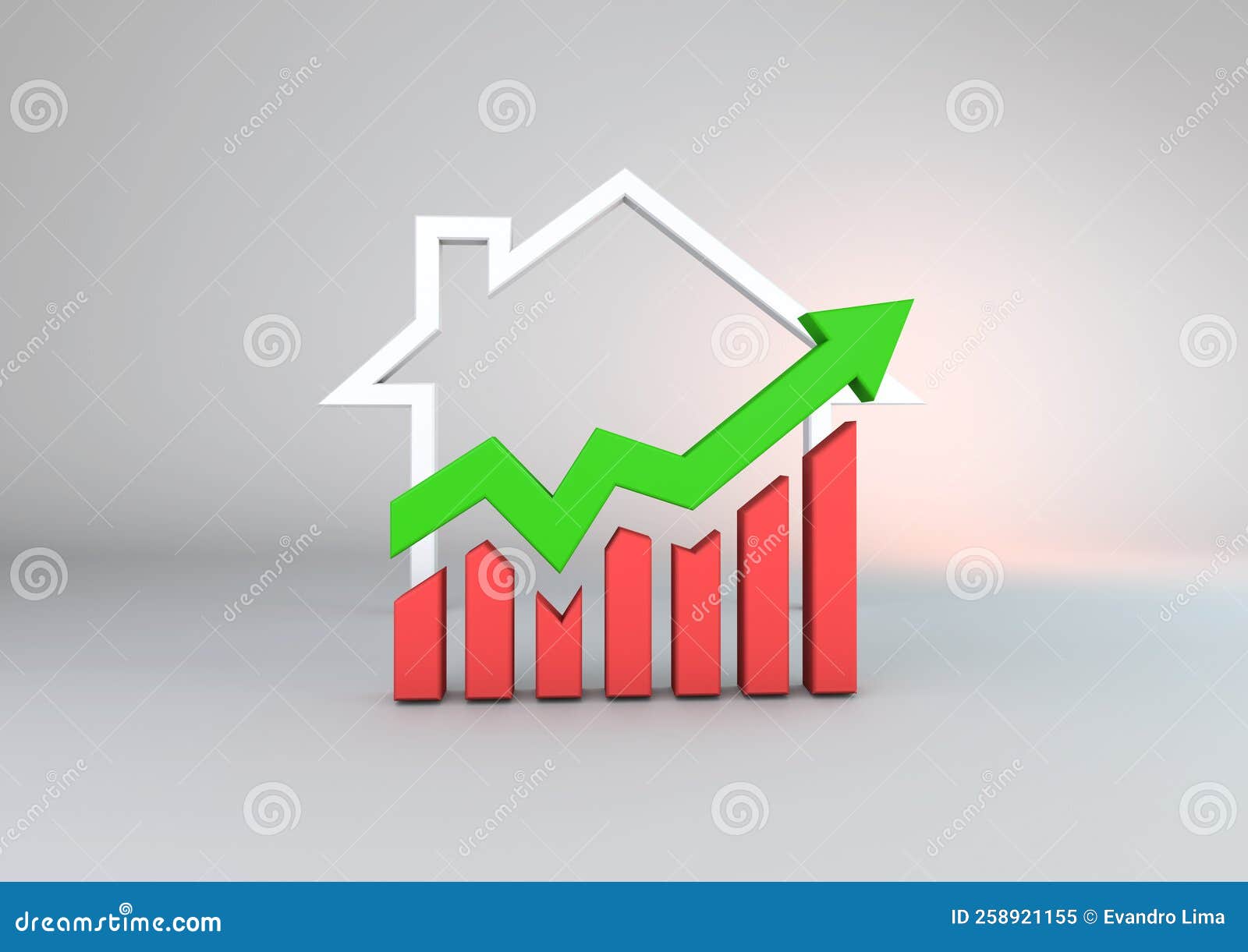 A 3D Illustration of a Graph, Arrow and a House in Finance Stock ...