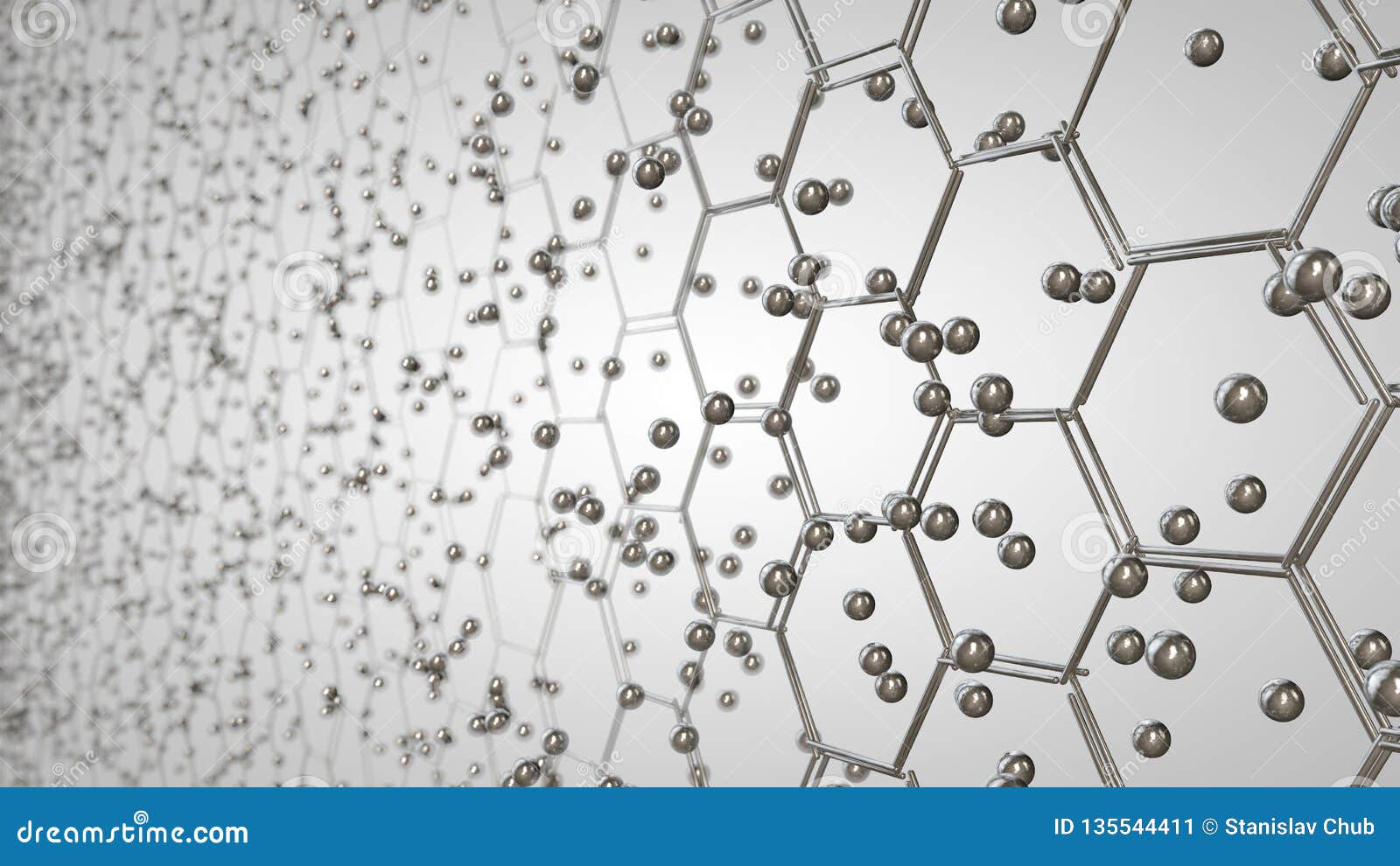 3D Illustration of a Graphene Grid, a Carbon Molecule Disintegrated ...