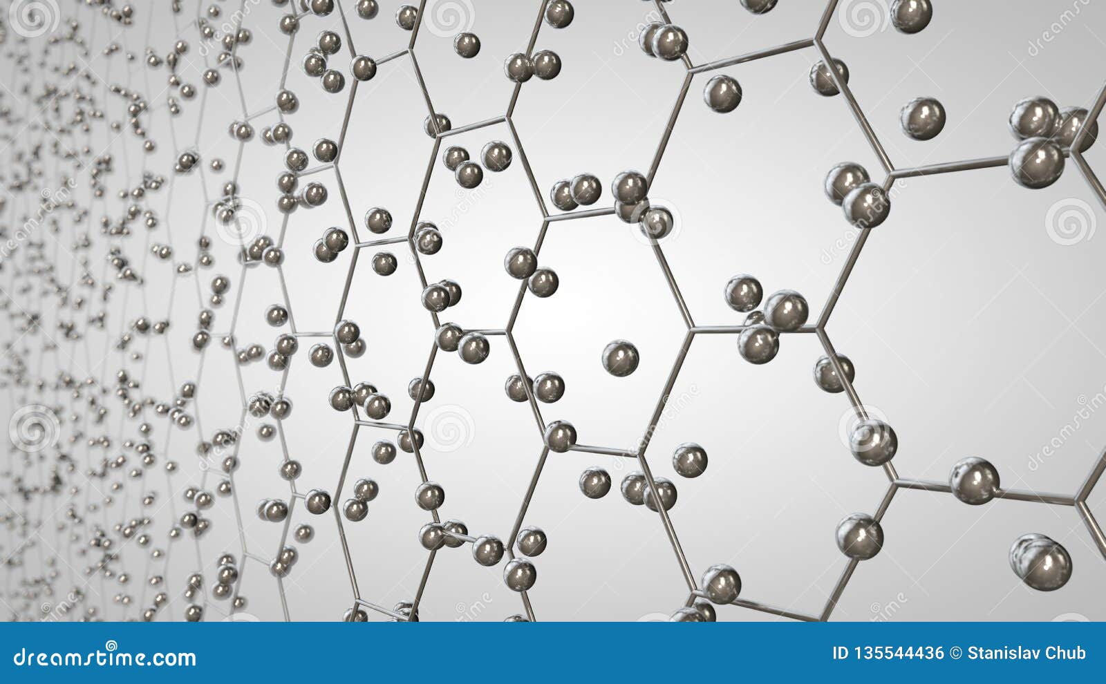3D Illustration Of A Graphene Grid, A Carbon Molecule Disintegrated ...