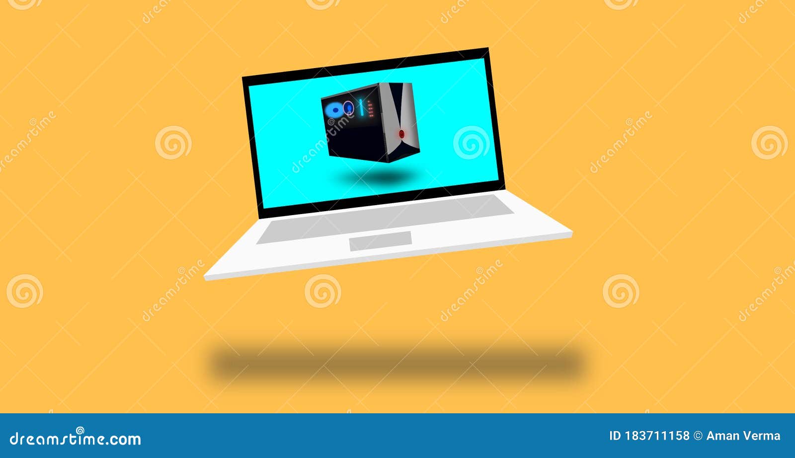 3D Illustration Graphic of a Laptop with CPU Central Processing Unit or ...