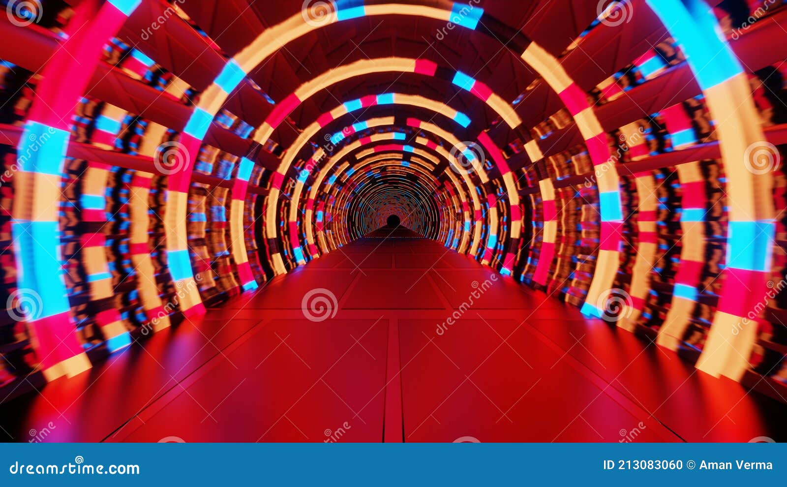 3D Illustration Graphic of Multicolor Neon Lights Circular Tunnel Loop ...
