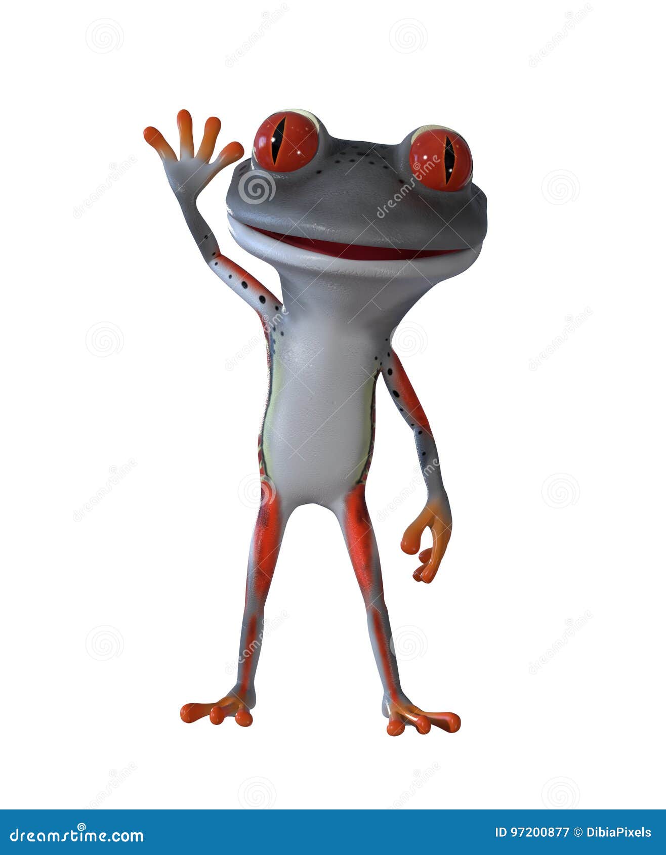 3d Illustration of a Gray Cartoon Tree Frog. Stock Illustration ...