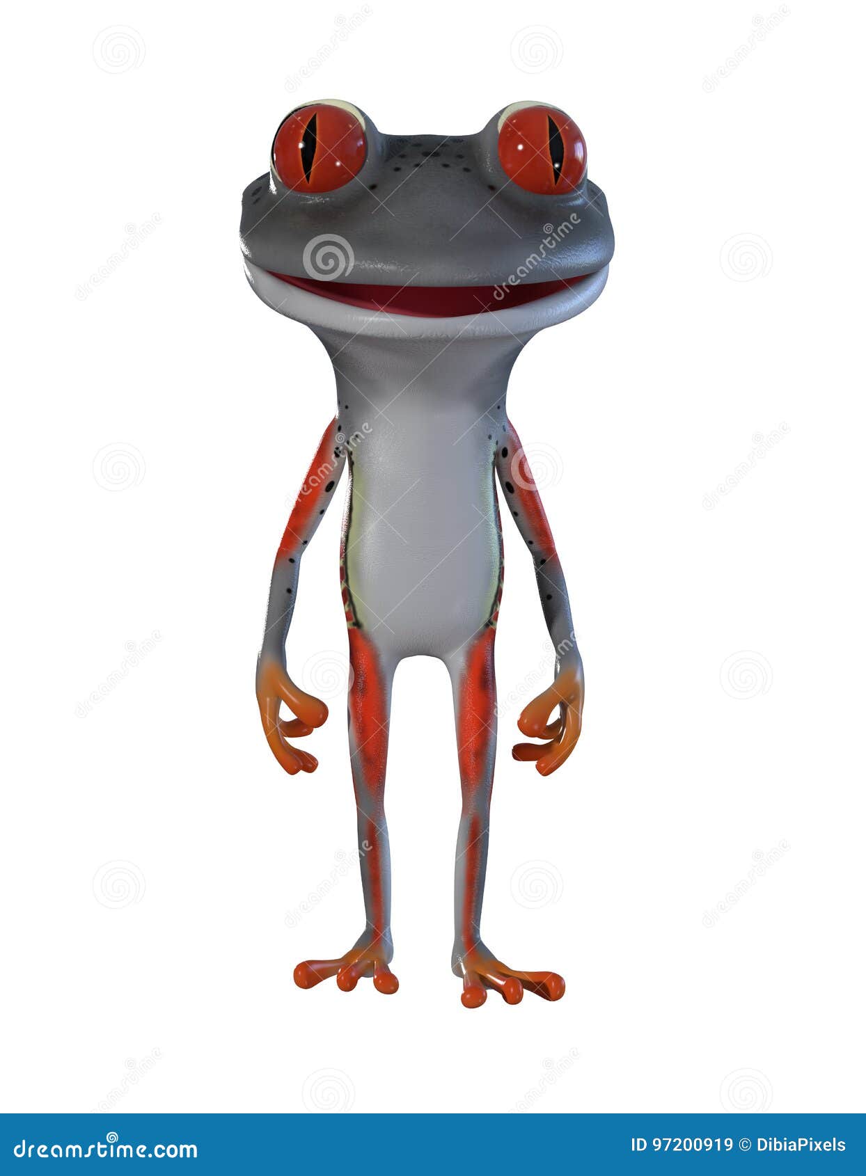 3d Illustration of a Gray Cartoon Tree Frog. Stock Illustration ...