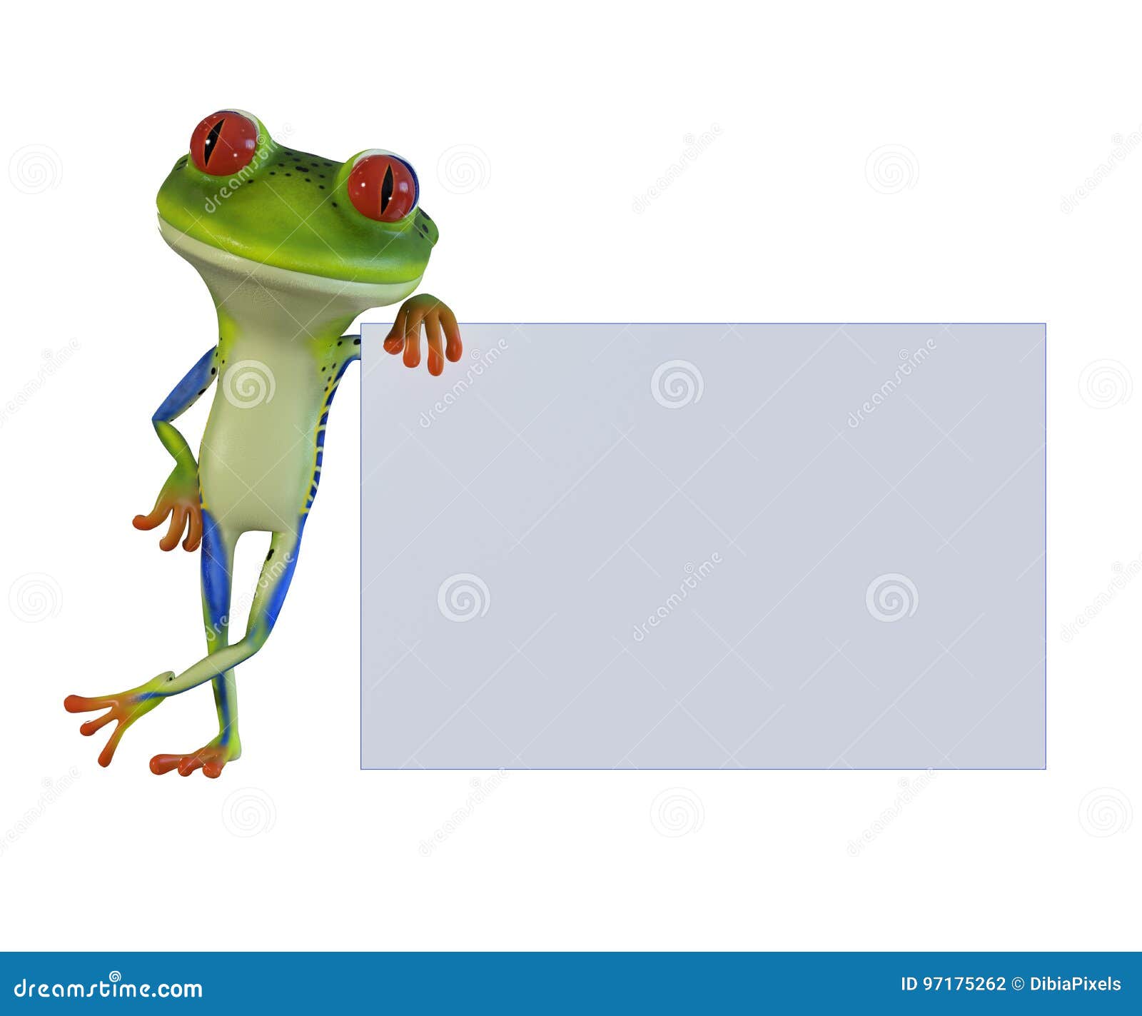 3d Illustration of a Green Cartoon Frog Leaning on a Whiteboard. Stock ...