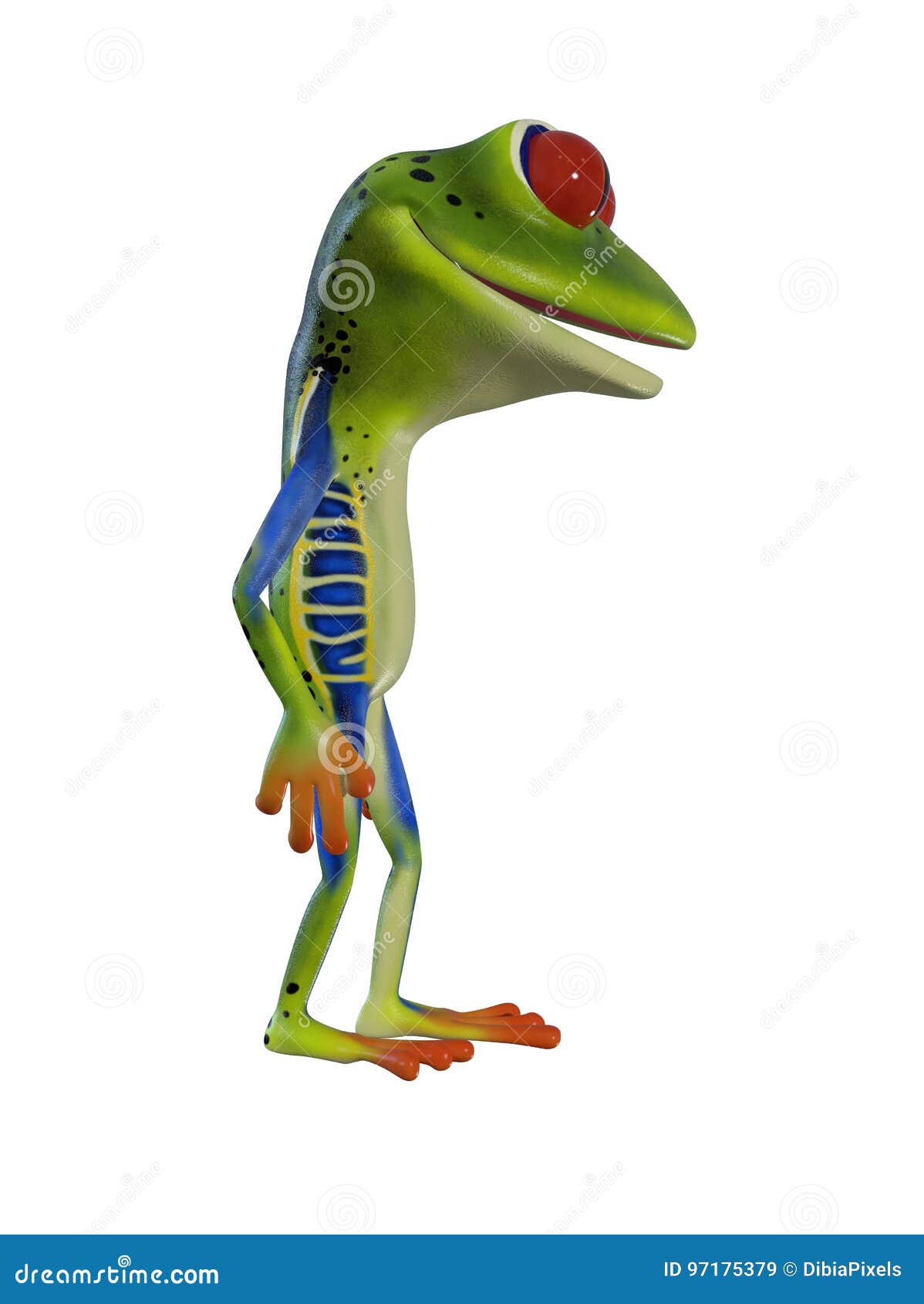 3d Illustration of a Green Cartoon Frog Standing Idle. Stock Image ...