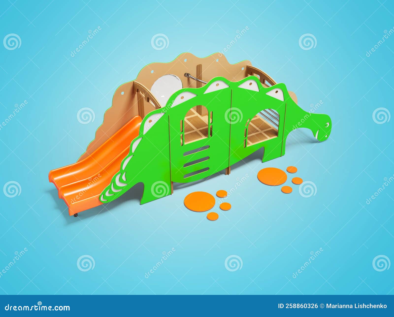 3D Illustration of Green Dinosaur Playground on Blue Background with ...