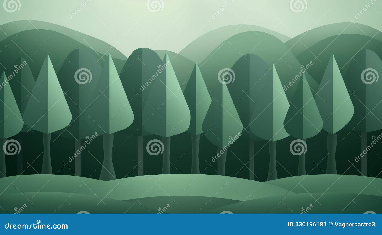 2D Illustration of a Green Forest with Tall Trees with Basic Shapes on ...