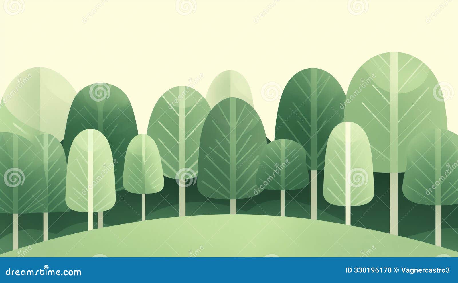 2D Illustration of a Green Forest with Tall Trees with Basic Shapes on ...
