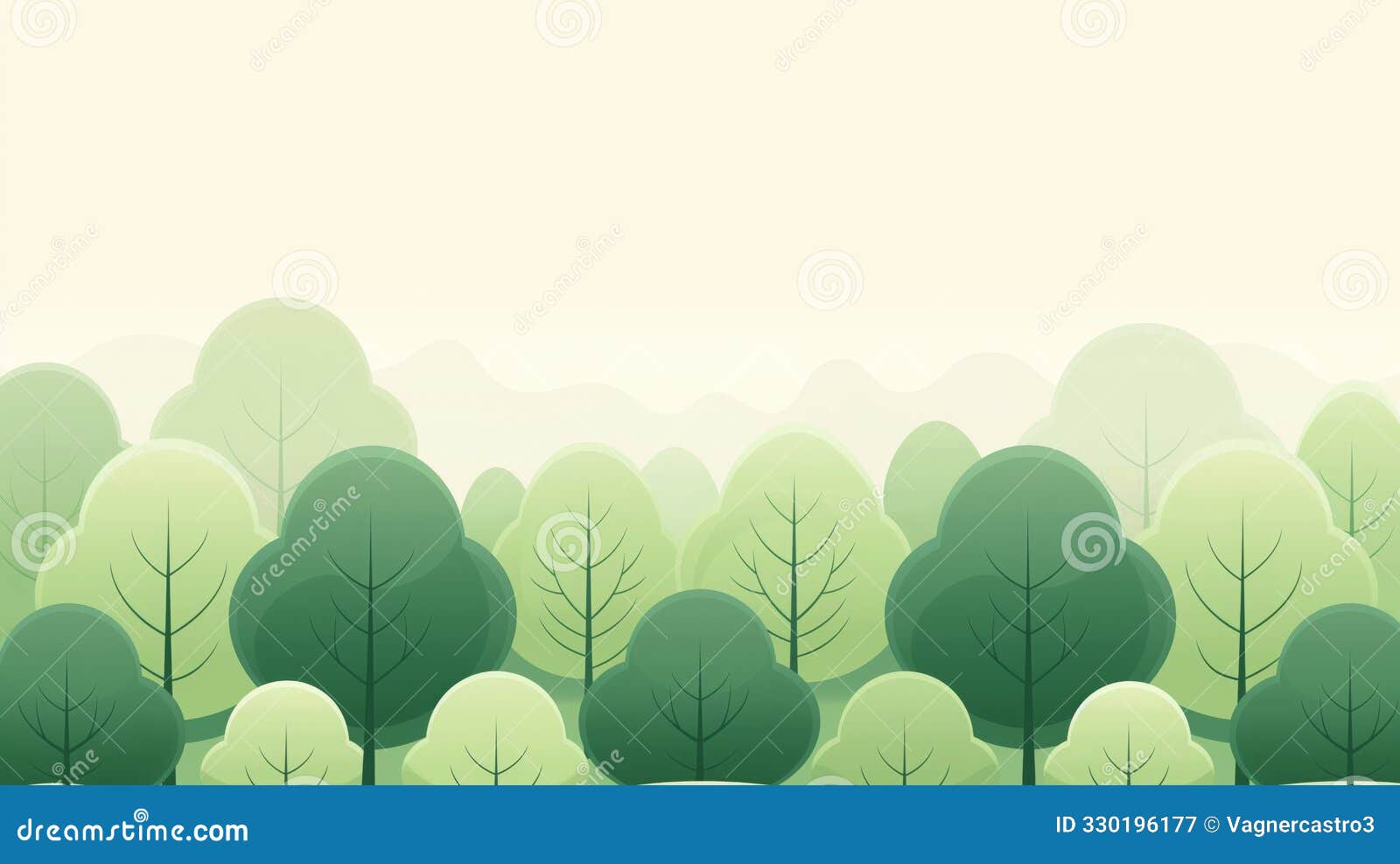 2D Illustration of a Green Forest with Tall Trees with Basic Shapes on ...