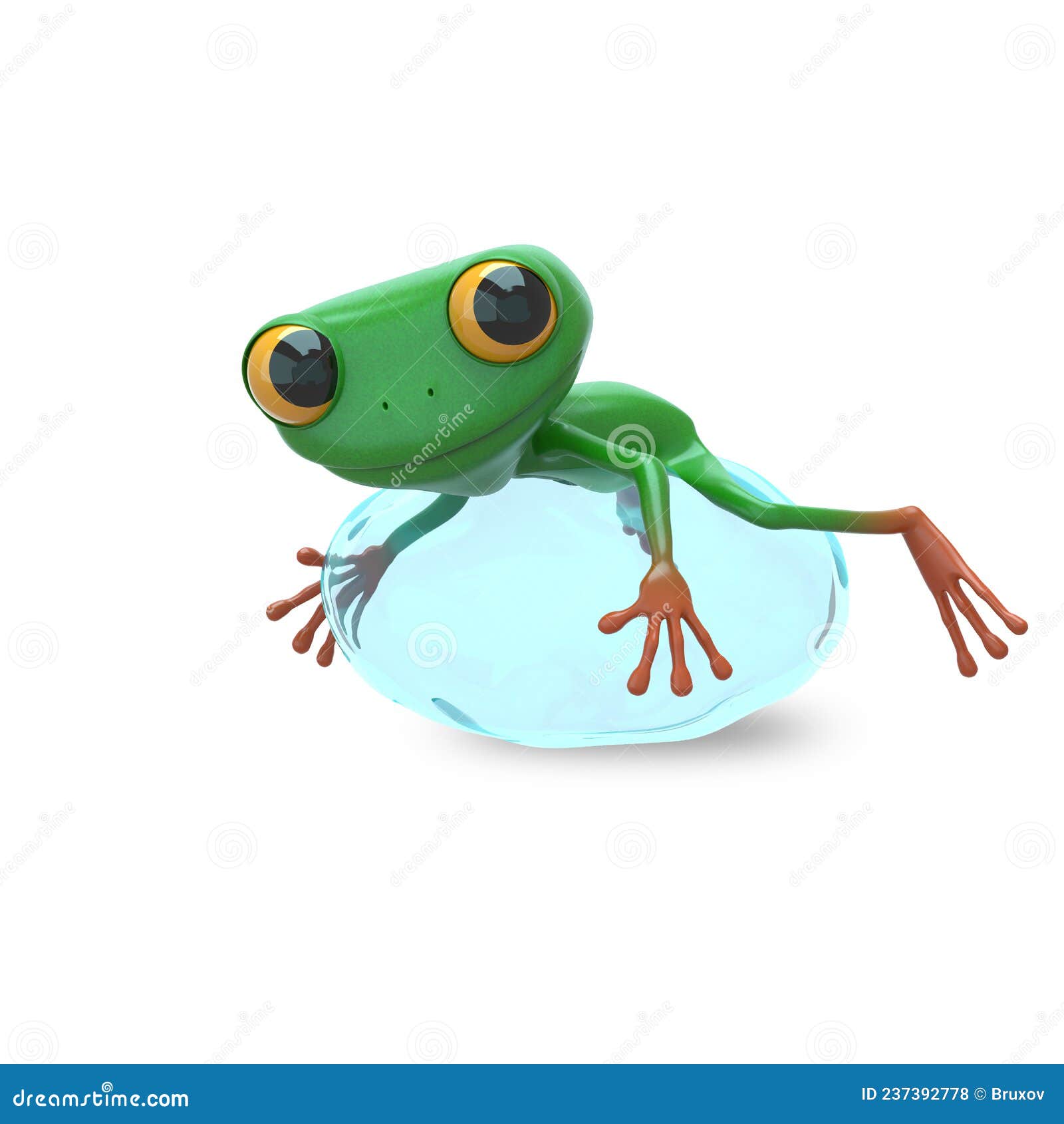 3D Illustration of a Green Frog on a Big Drop of Water Stock Photo ...
