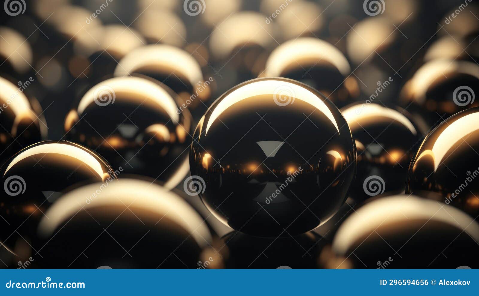3D Illustration Of A Group Of Golden Metallic Spheres On A Dark ...