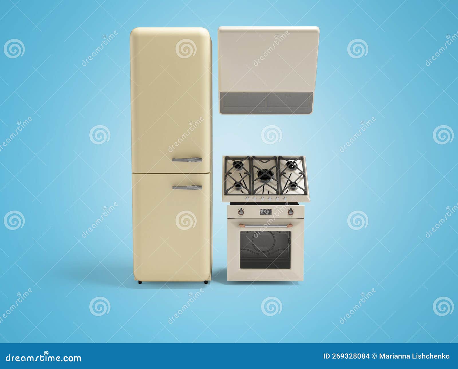 3D Illustration of Group of Large Kitchen Appliances for the Home on ...