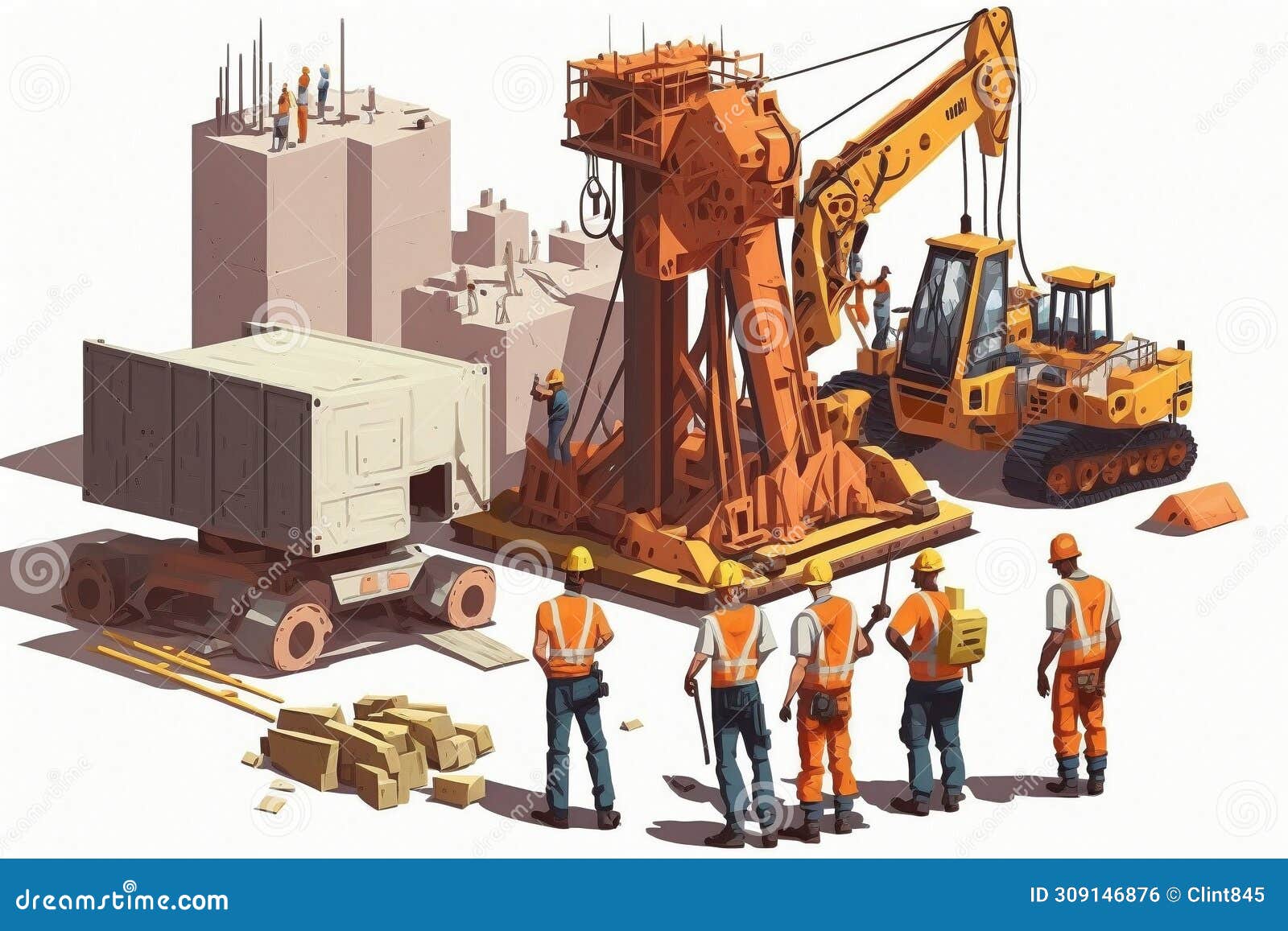 2D Illustration of Group of People Working on a Construction Site Stock ...
