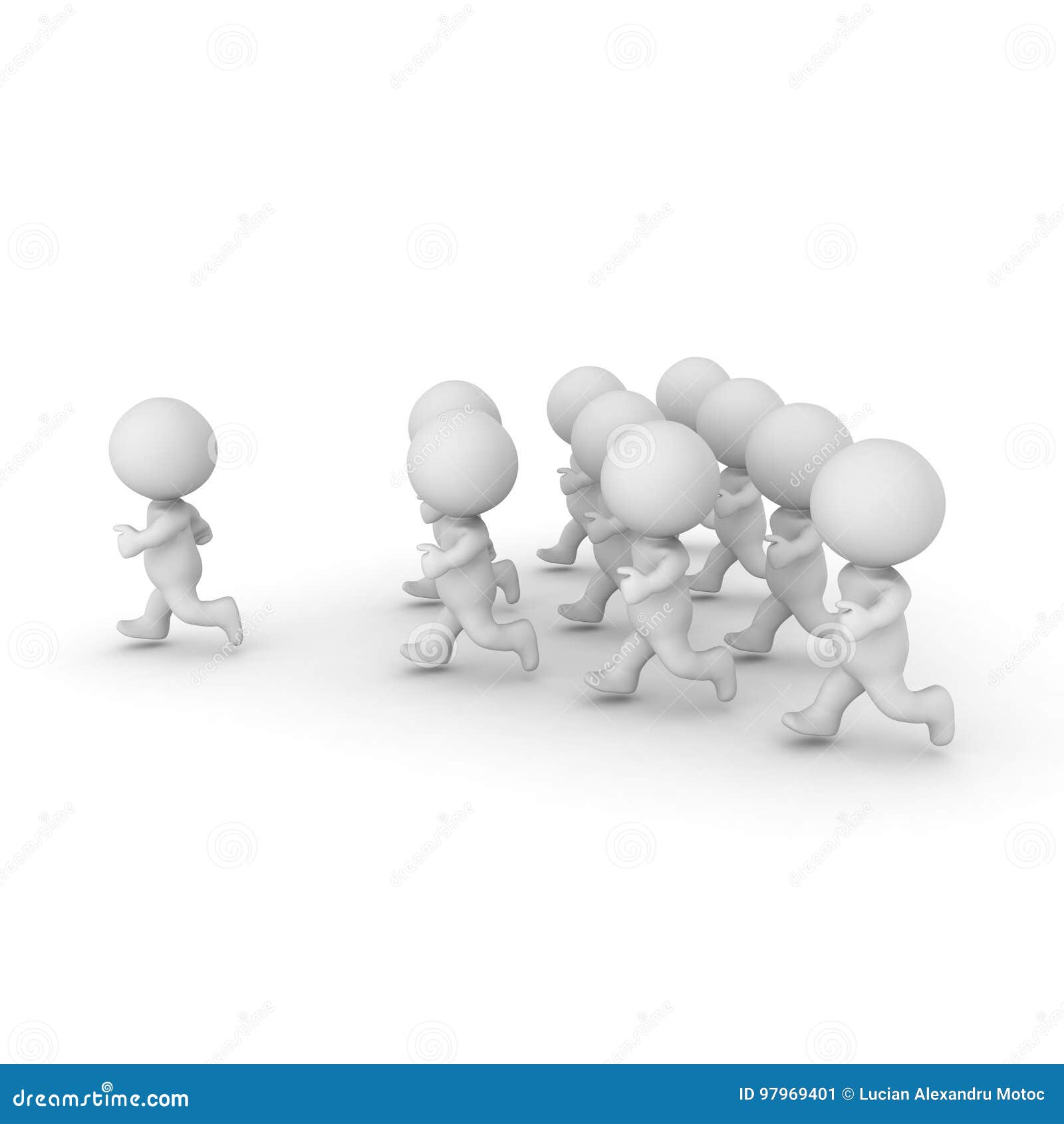 3D Illustration of Group Running with One Running Ahead Stock ...