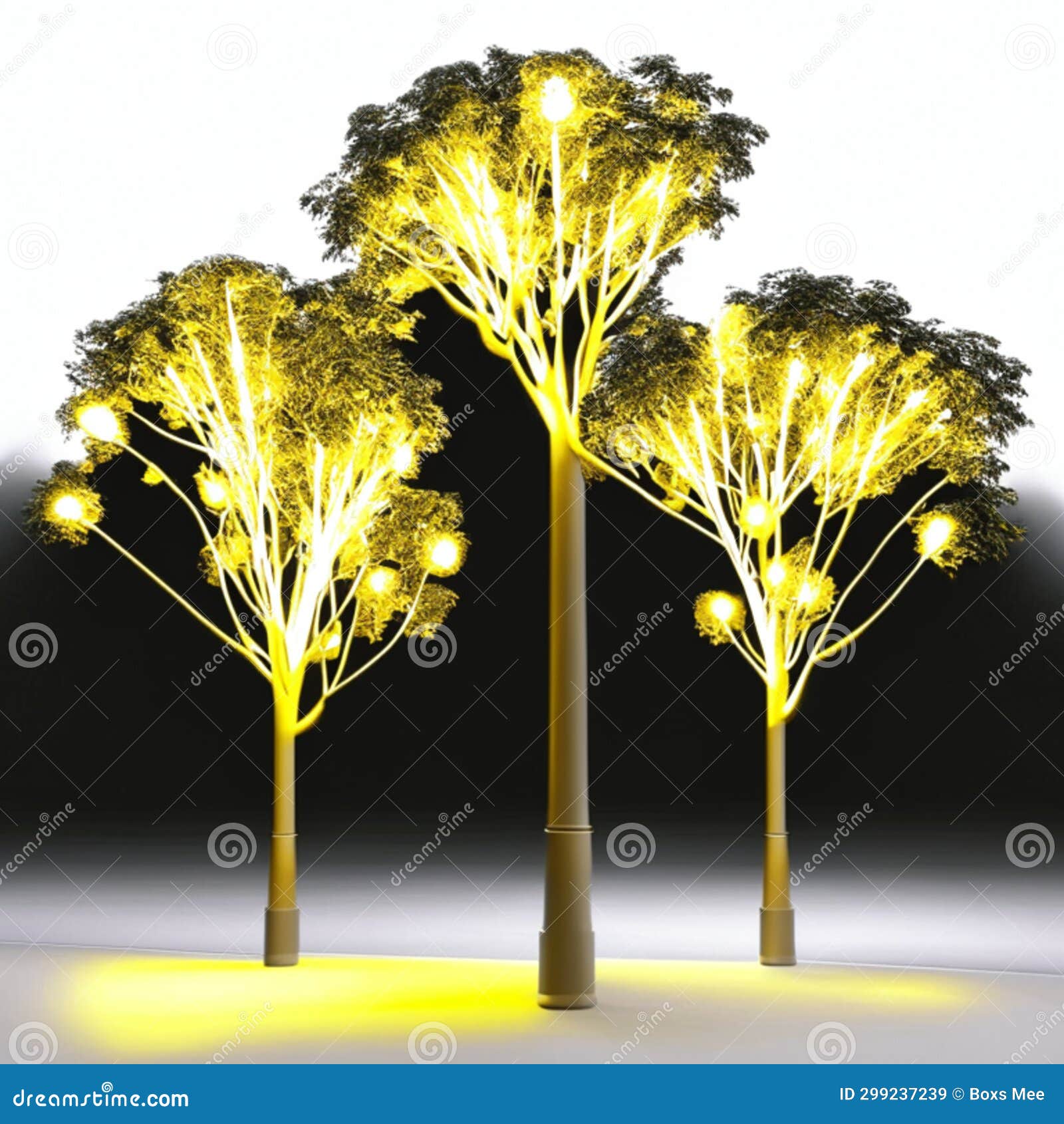 3d Illustration of a Group of Trees with Yellow Lights in the ...