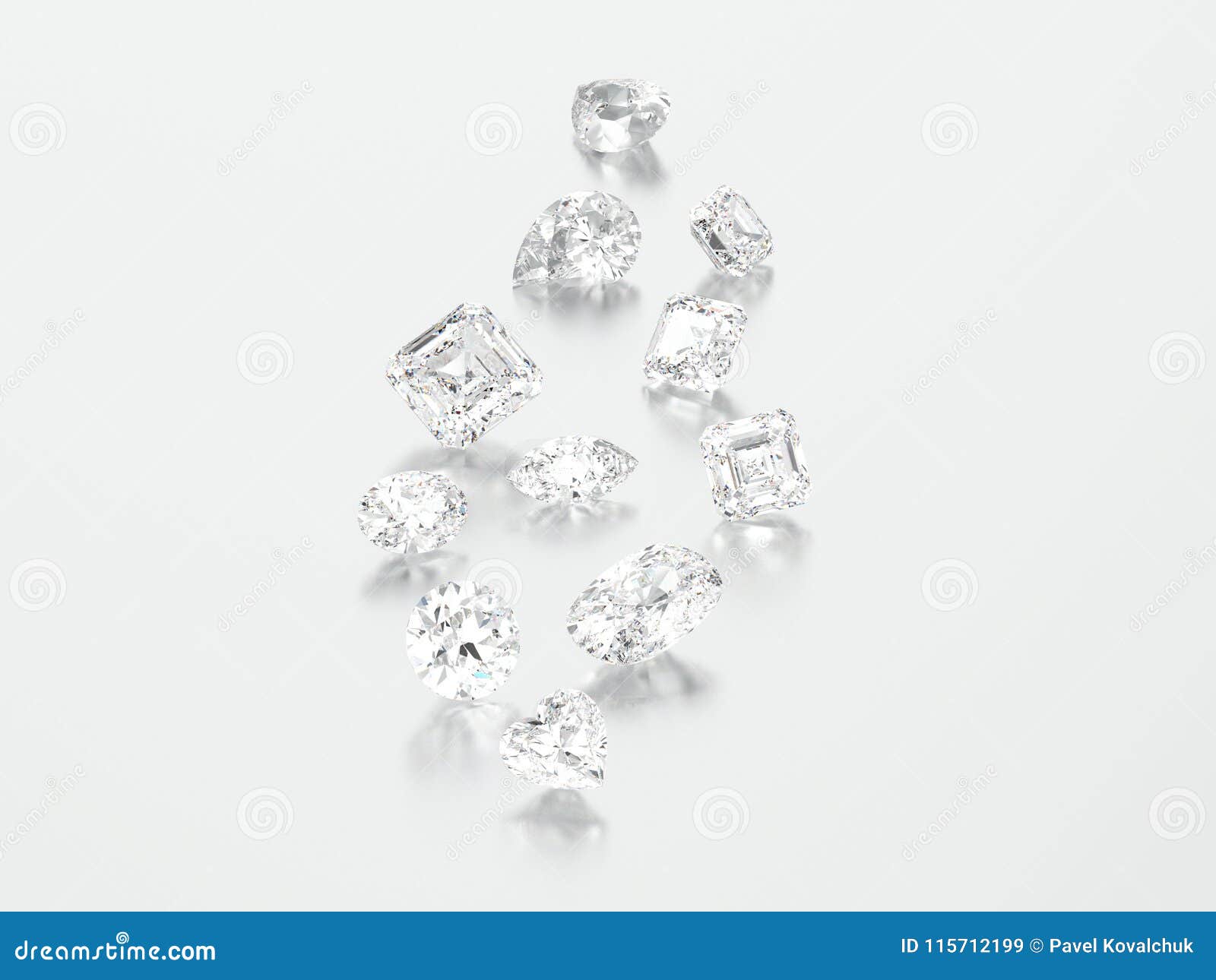 3D Illustration Group of White Different Diamonds Stones Stock ...