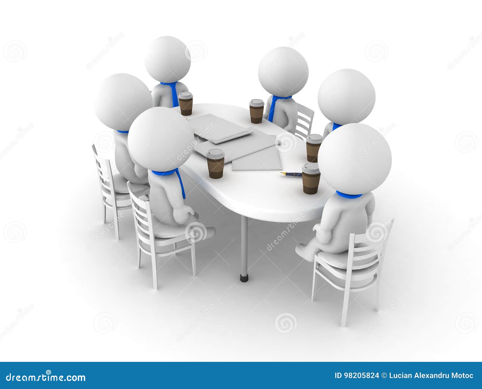 3D Illustration of a Group Working at a Table Stock Illustration ...