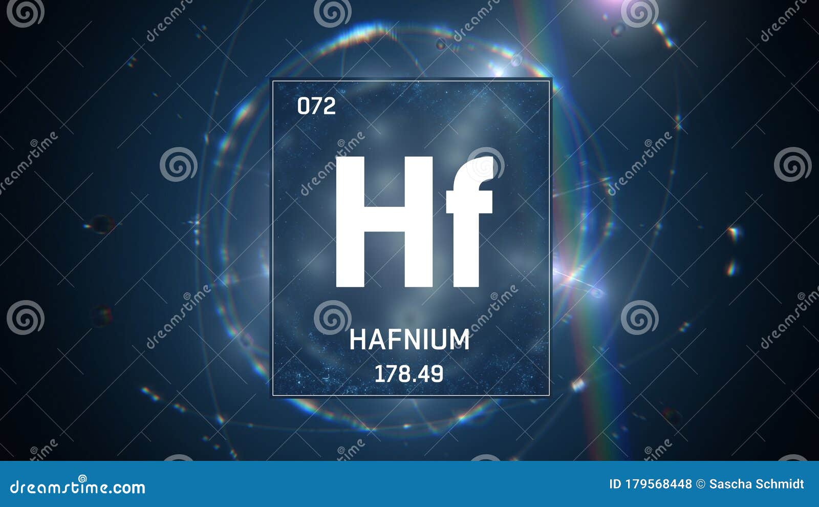Hafnium As Element 72 of the Periodic Table 3D Illustration on Blue ...