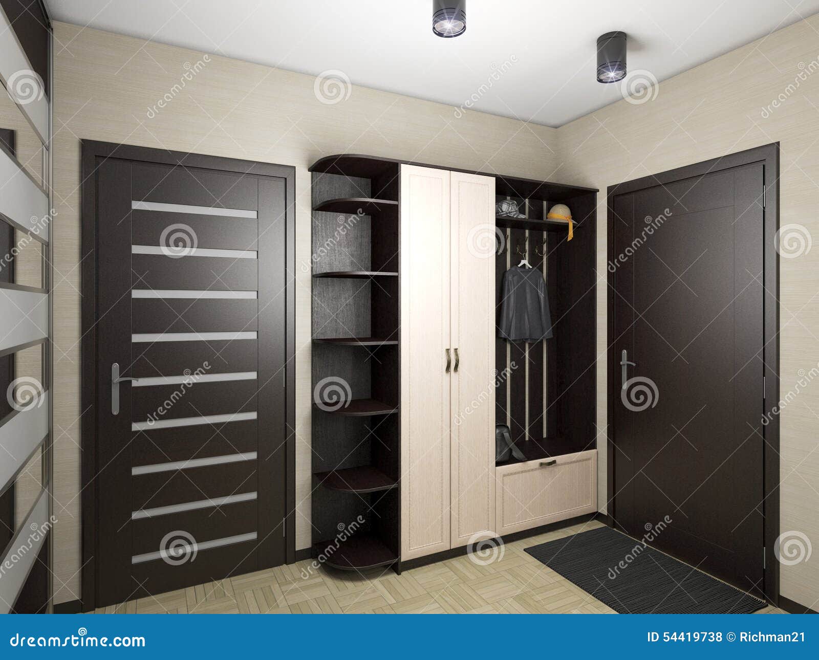 3D Illustration of a Hall in Black and White Colors Stock Illustration ...