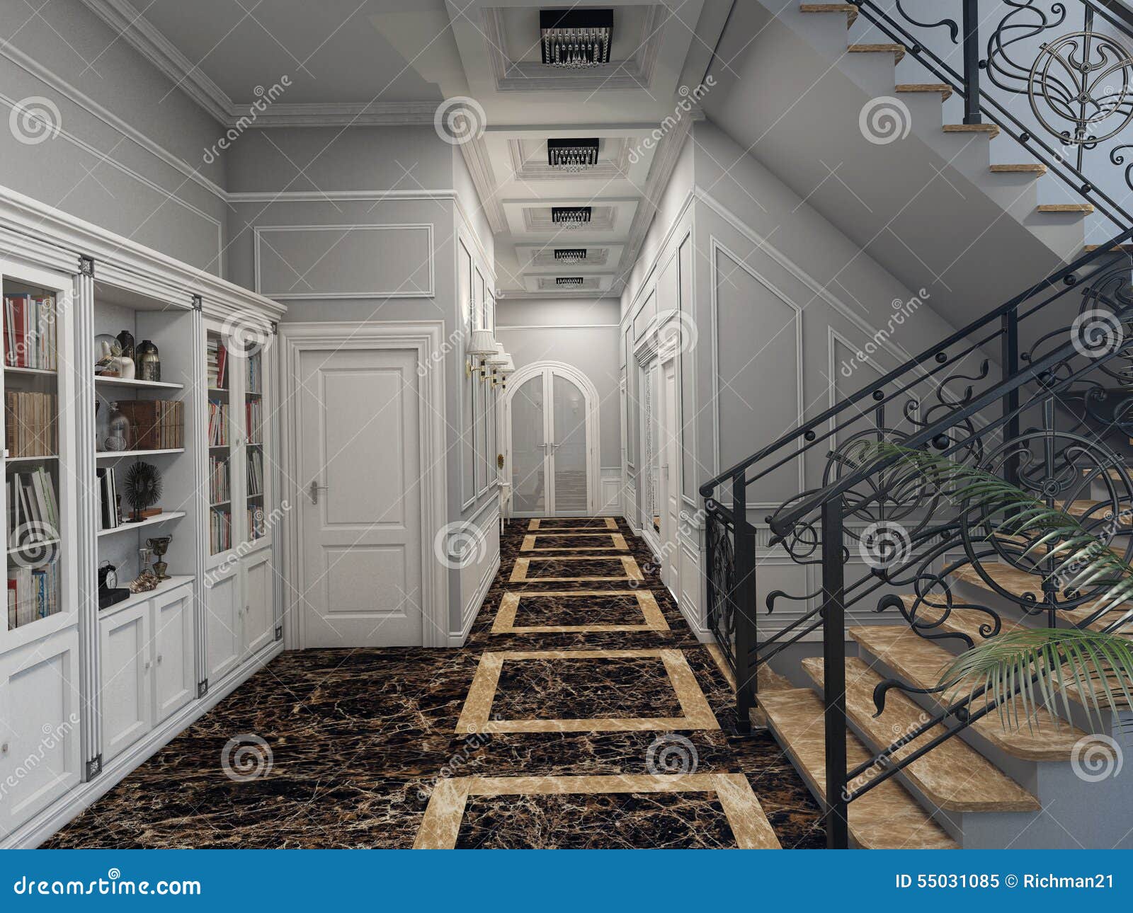 3D Illustration of a Hall in Classic Style Stock Illustration ...