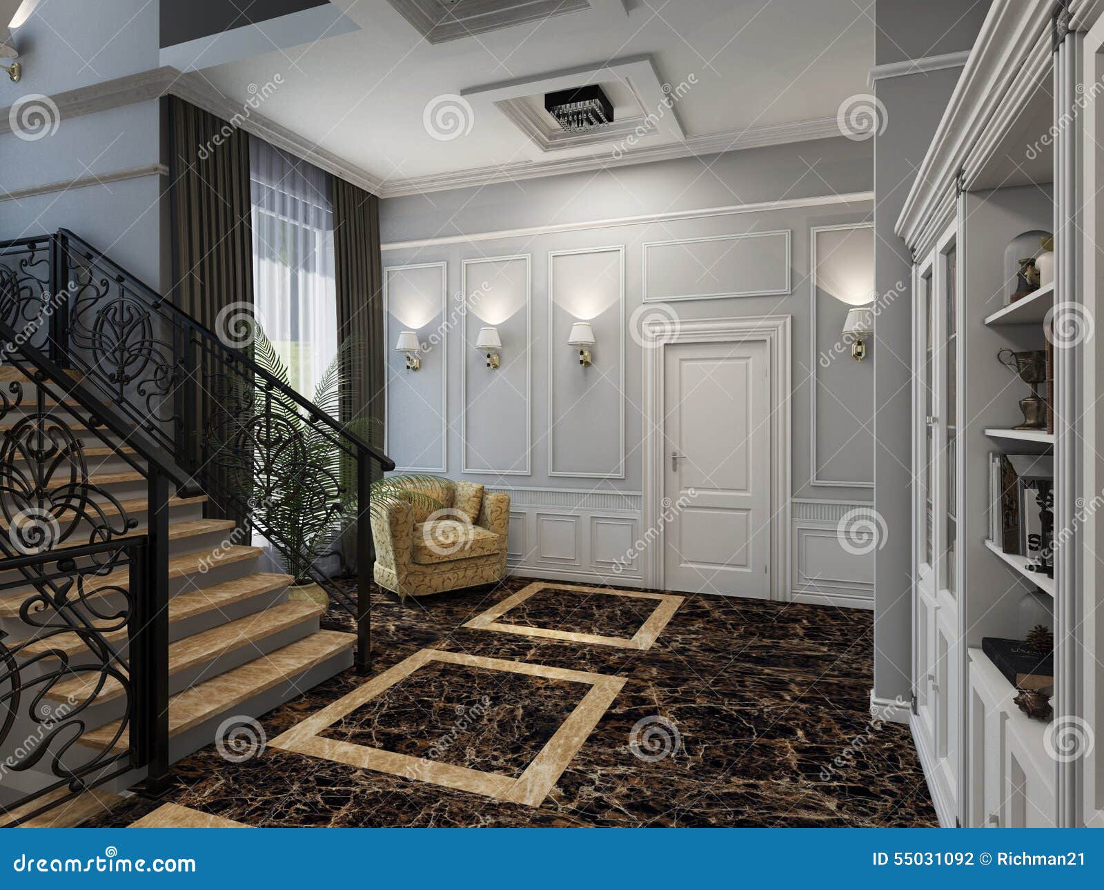 3D Illustration of a Hall in Classic Style Stock Illustration ...