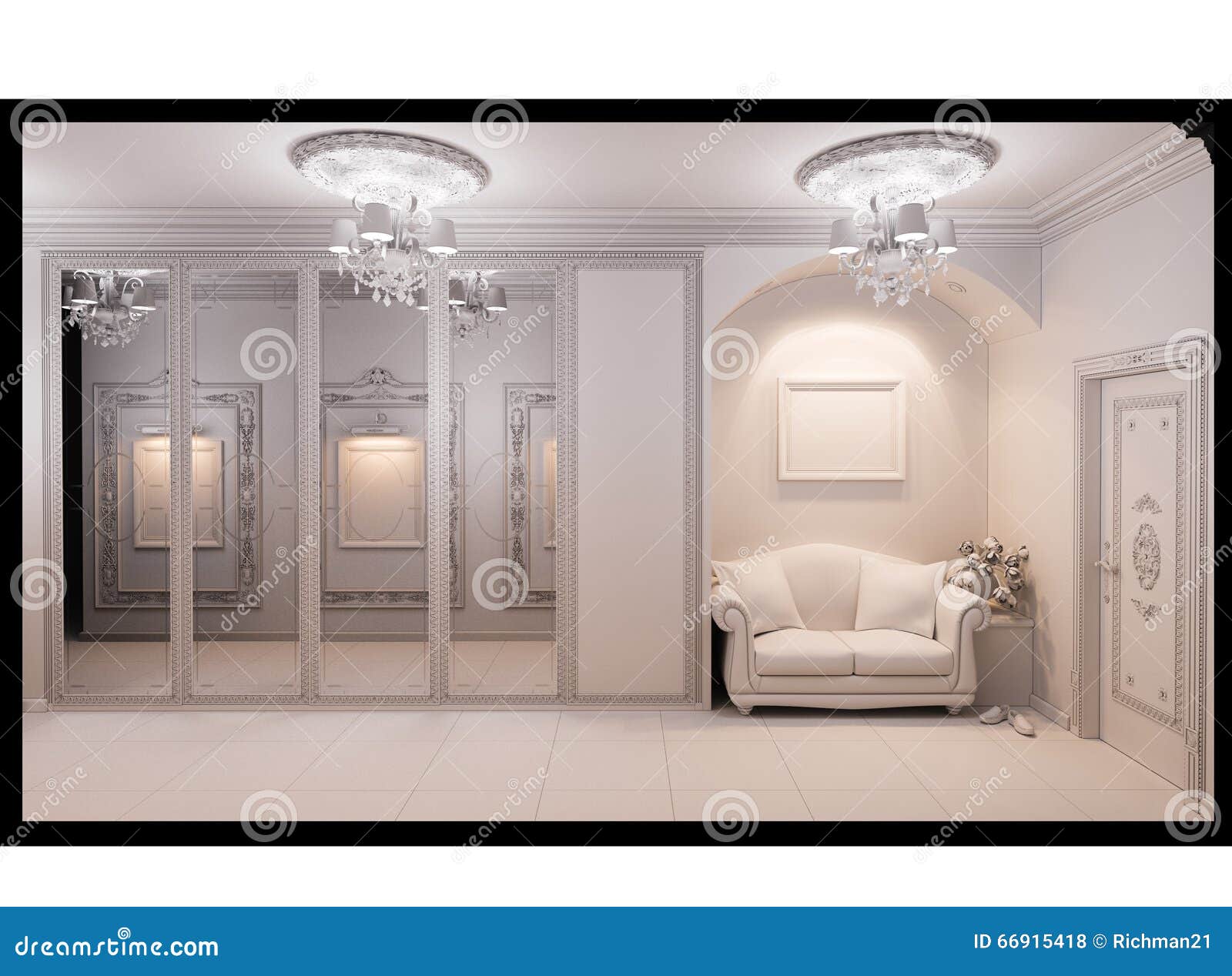 3D Illustration of the Hall in Classic Style. Stock Illustration ...